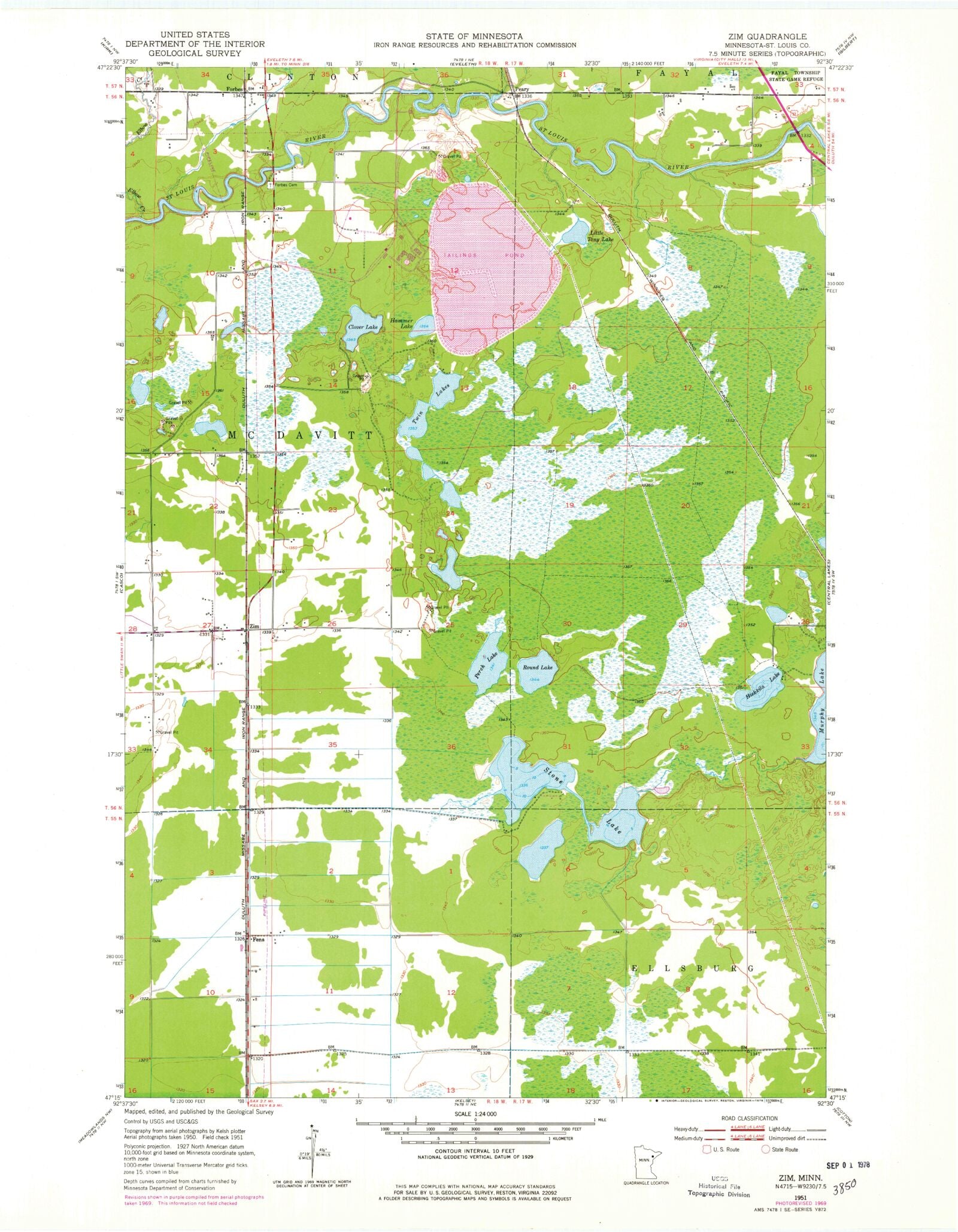 Classic USGS Zim Minnesota 7.5'x7.5' Topo Map – MyTopo Map Store