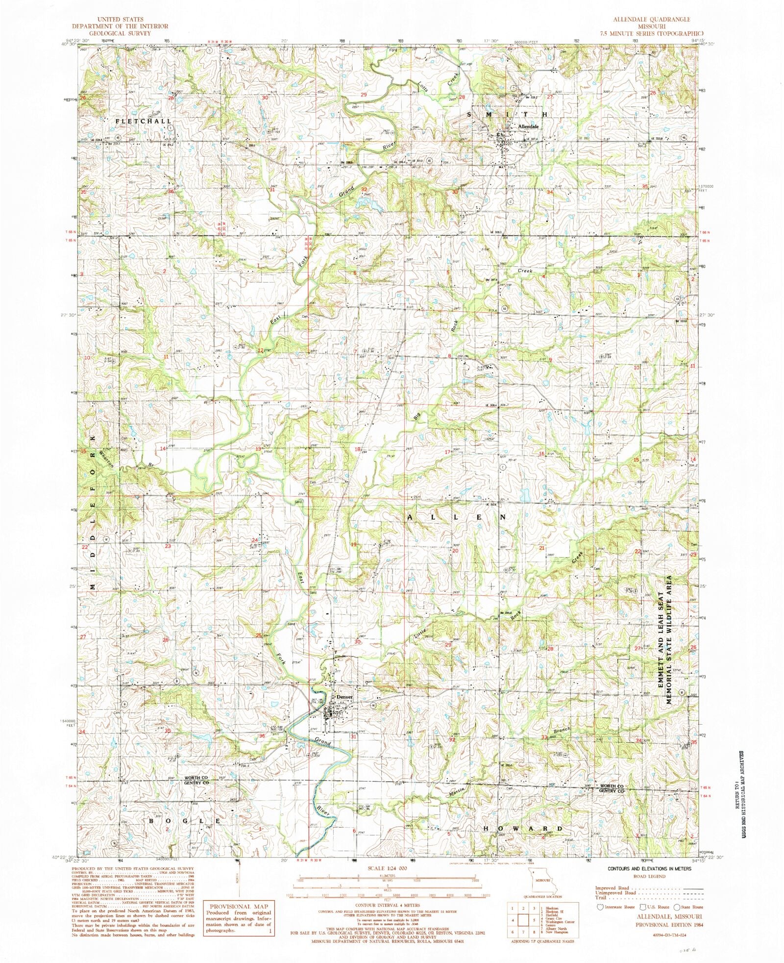 Classic USGS Allendale Missouri 7.5'x7.5' Topo Map – MyTopo Map Store