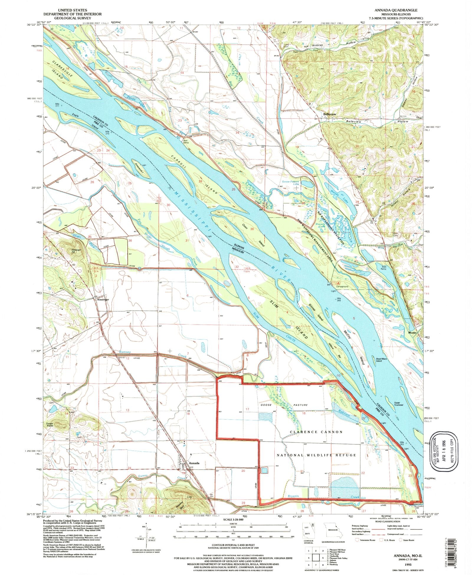 Classic USGS Annada Missouri 7.5'x7.5' Topo Map – MyTopo Map Store