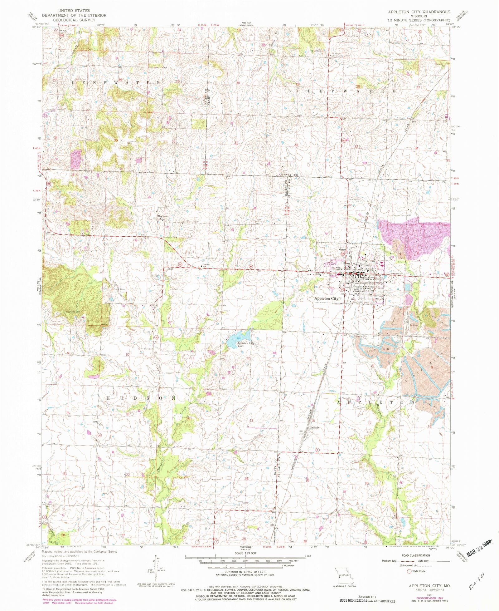 Classic USGS Appleton City Missouri 7.5'x7.5' Topo Map – MyTopo Map Store