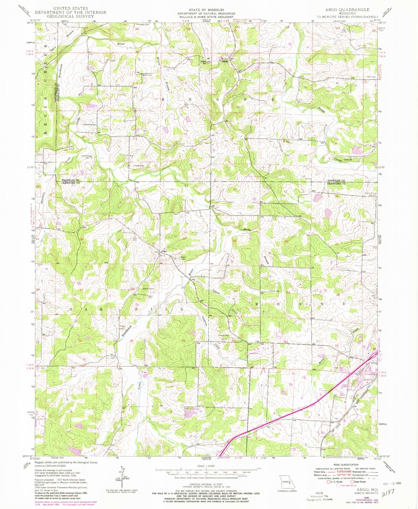 Classic USGS Argo Missouri 7.5'x7.5' Topo Map – MyTopo Map Store