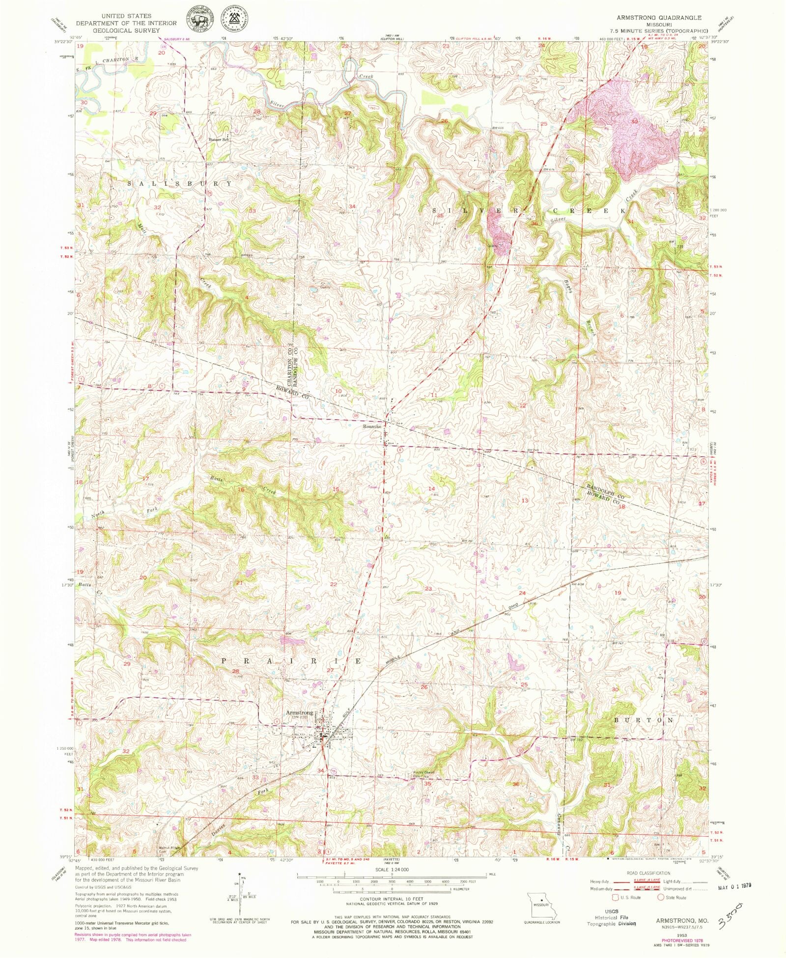 Classic USGS Armstrong Missouri 7.5'x7.5' Topo Map – MyTopo Map Store