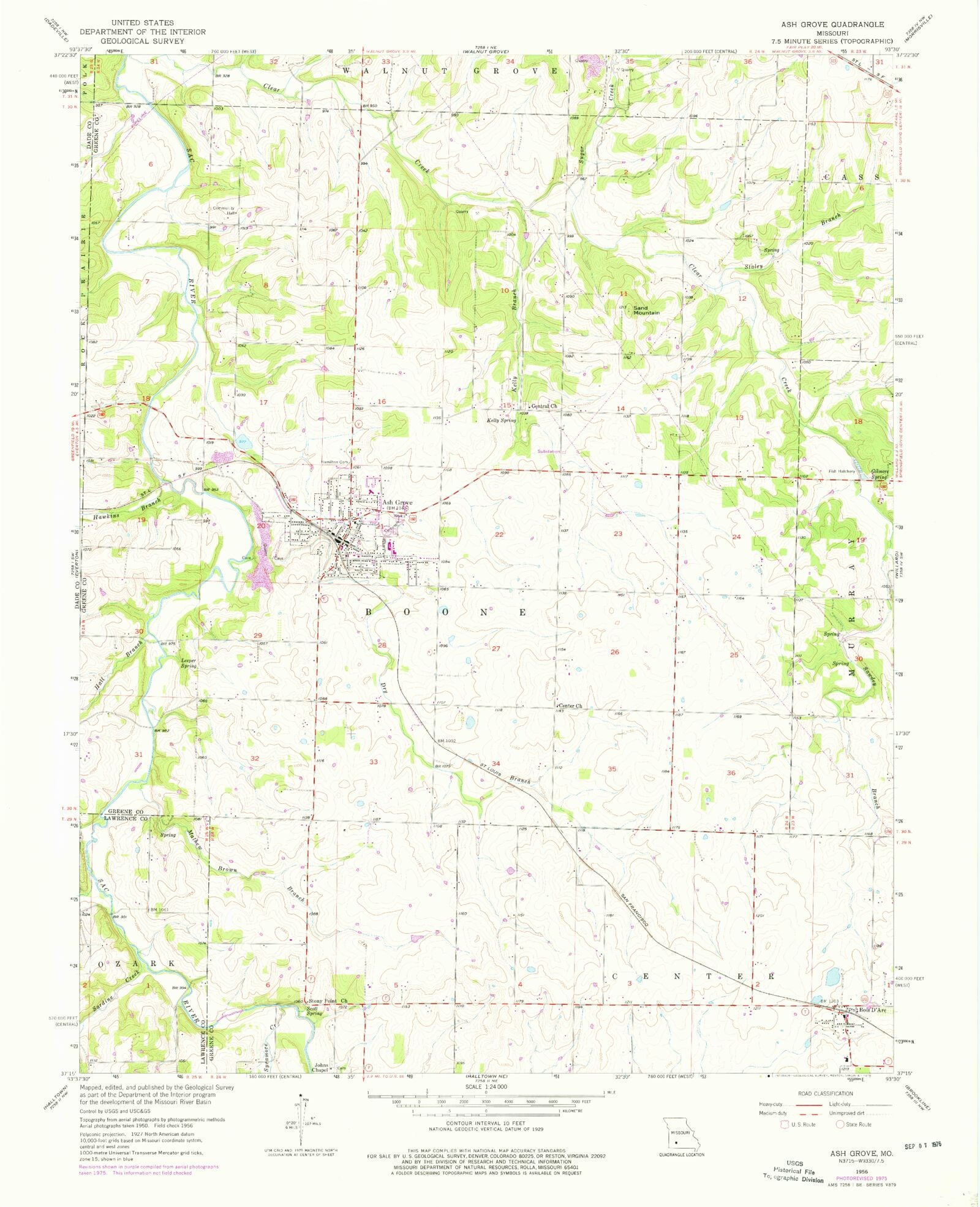 Classic USGS Ash Grove Missouri 7.5'x7.5' Topo Map – MyTopo Map Store