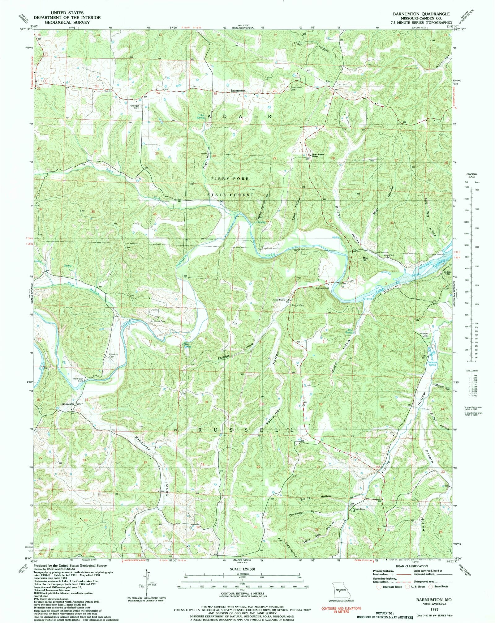 Classic USGS Barnumton Missouri 7.5'x7.5' Topo Map – MyTopo Map Store