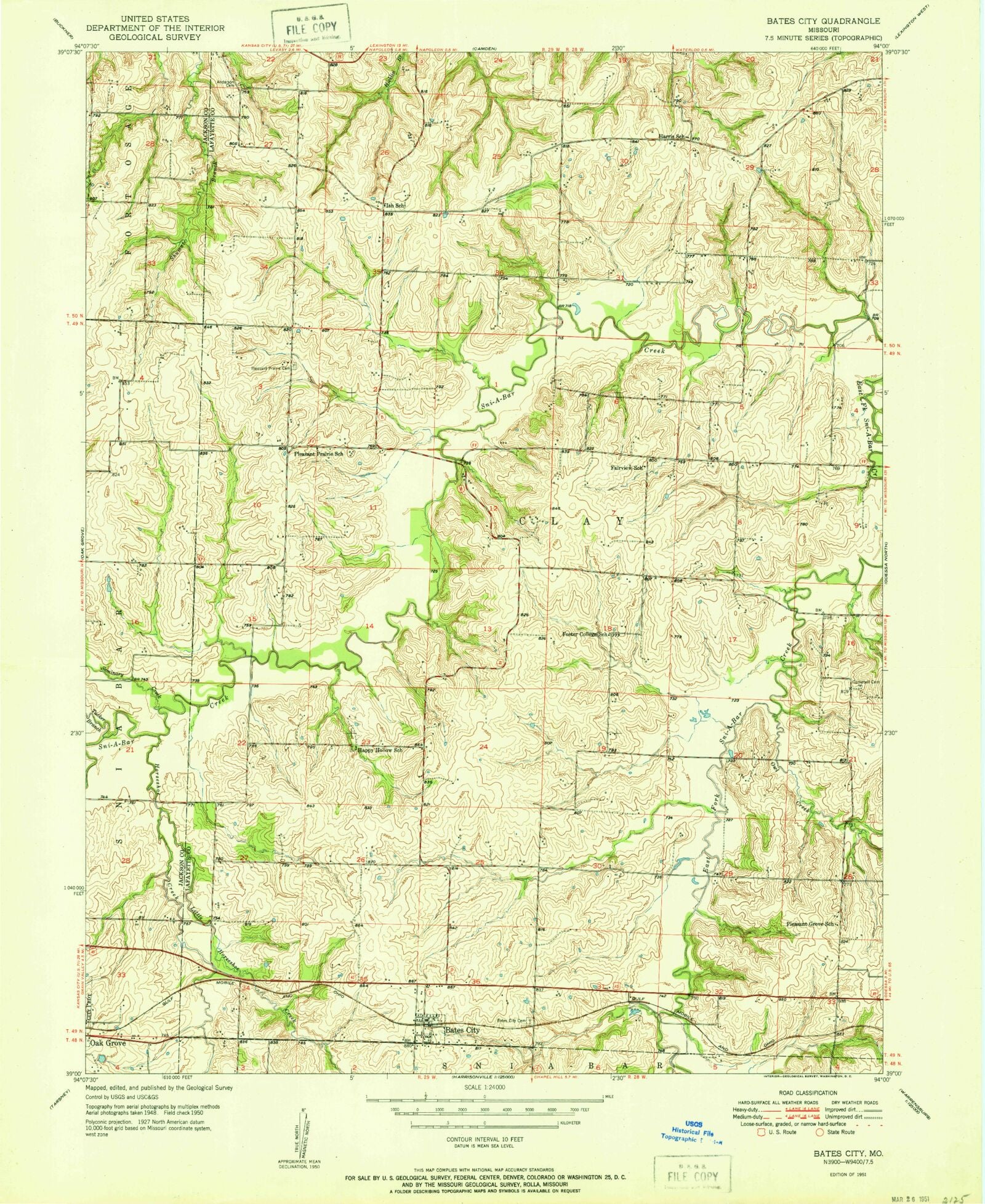 Classic USGS Bates City Missouri 7.5'x7.5' Topo Map – MyTopo Map Store