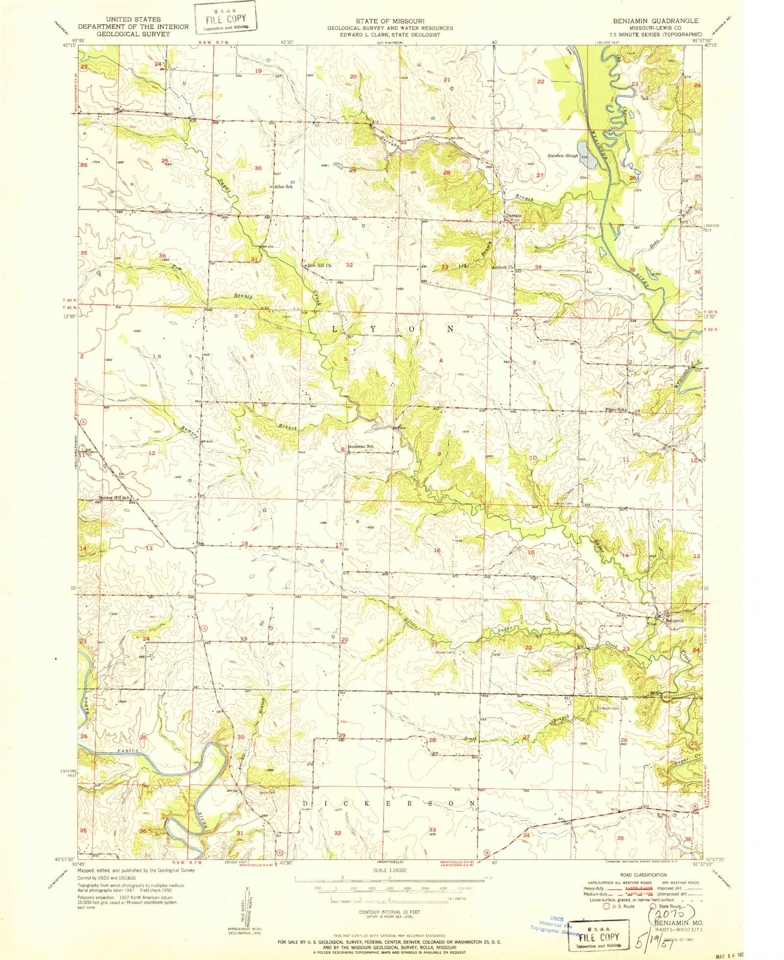 Classic USGS Benjamin Missouri 7.5'x7.5' Topo Map – MyTopo Map Store
