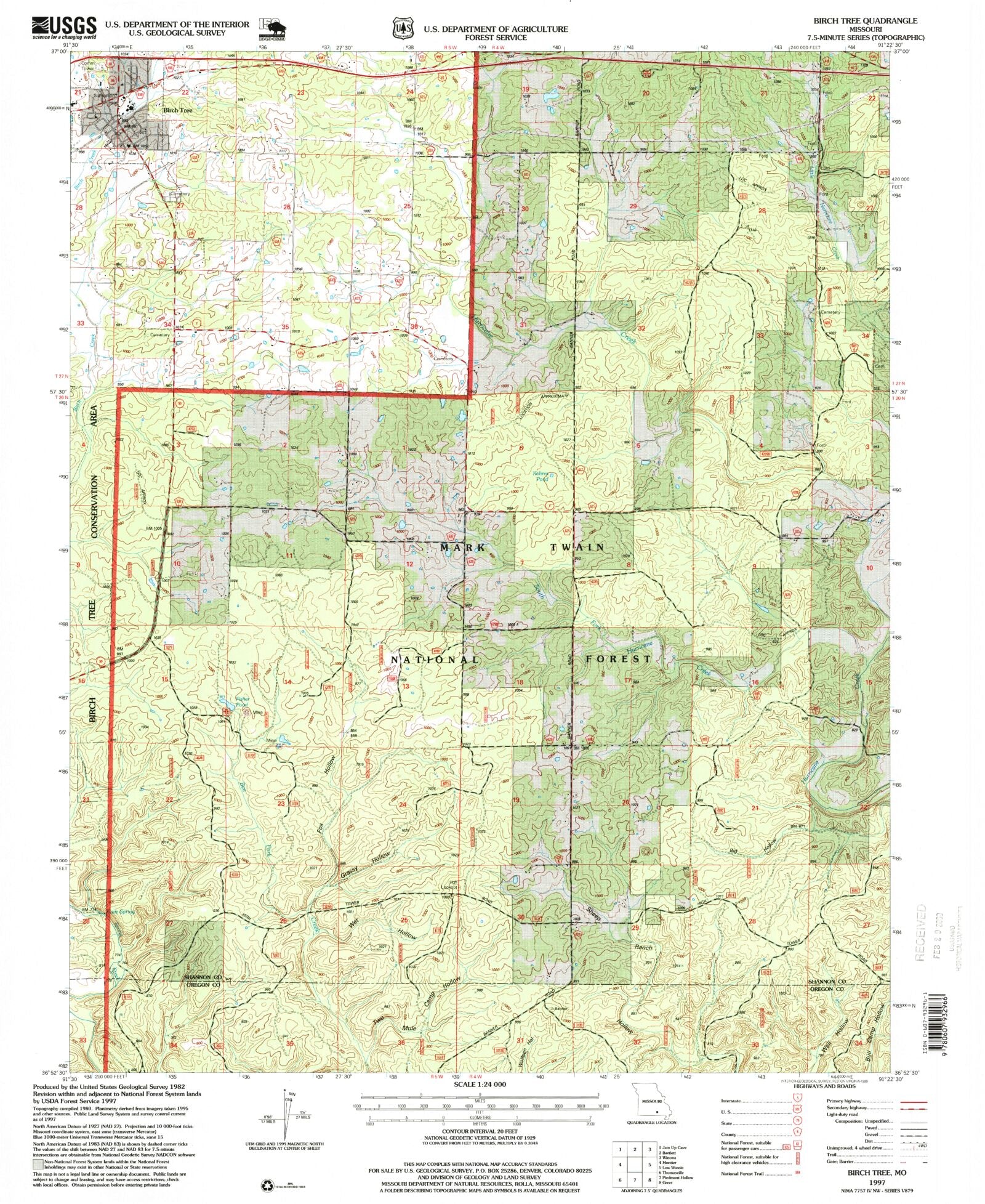 Classic USGS Birch Tree Missouri 7.5'x7.5' Topo Map – MyTopo Map Store