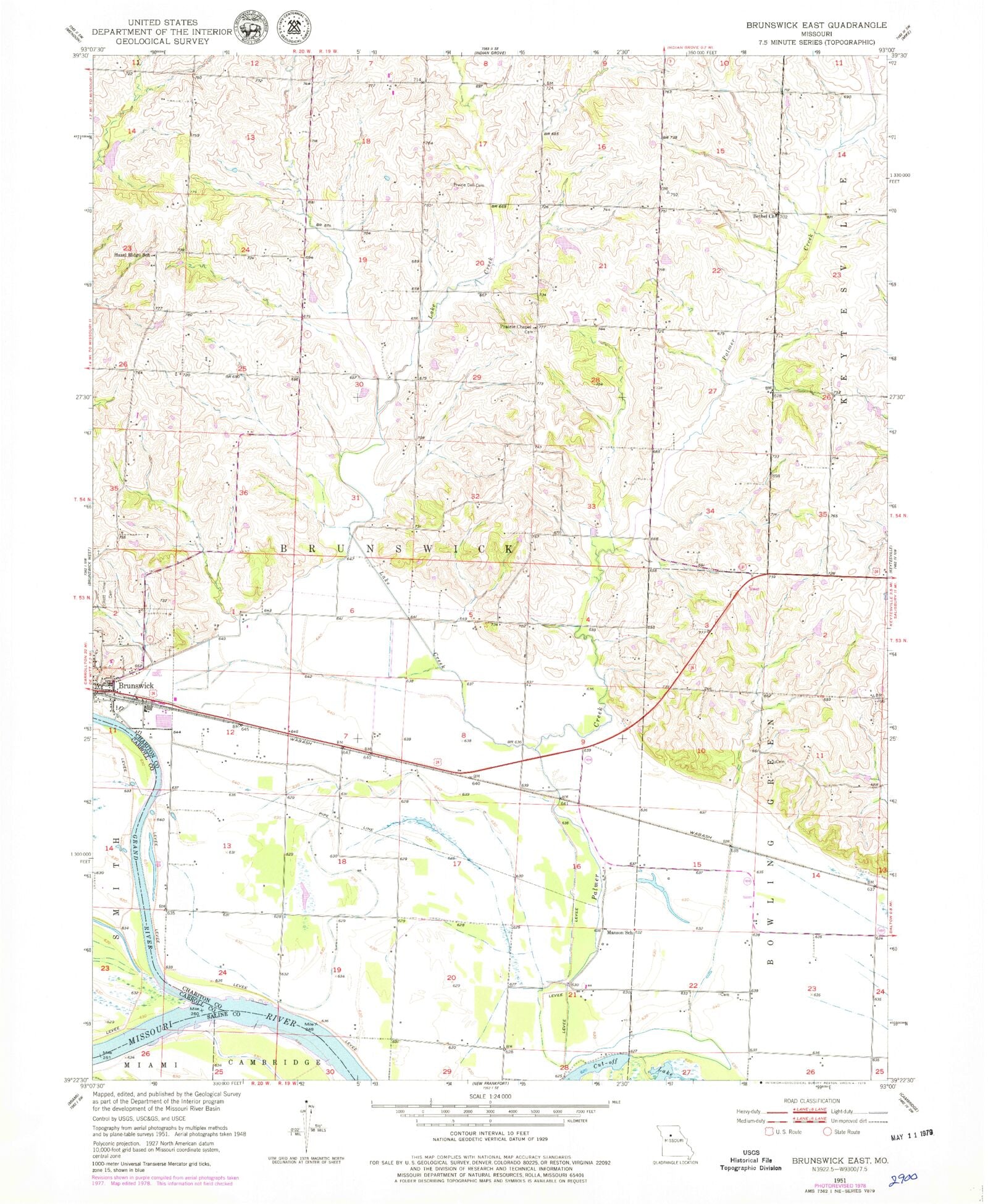 Classic USGS Brunswick East Missouri 7.5'x7.5' Topo Map – MyTopo Map Store
