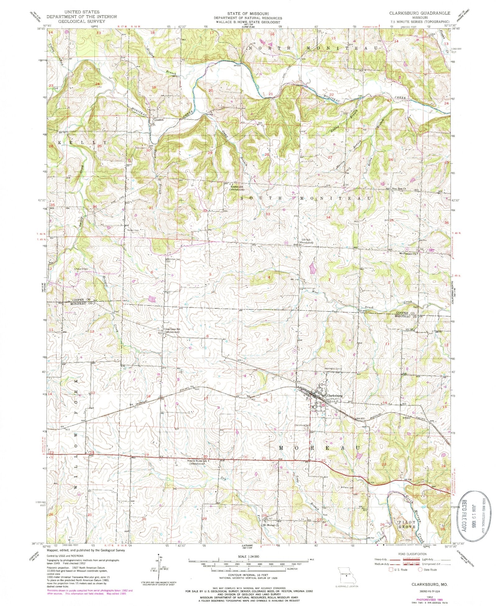 Classic USGS Clarksburg Missouri 7.5'x7.5' Topo Map – MyTopo Map Store