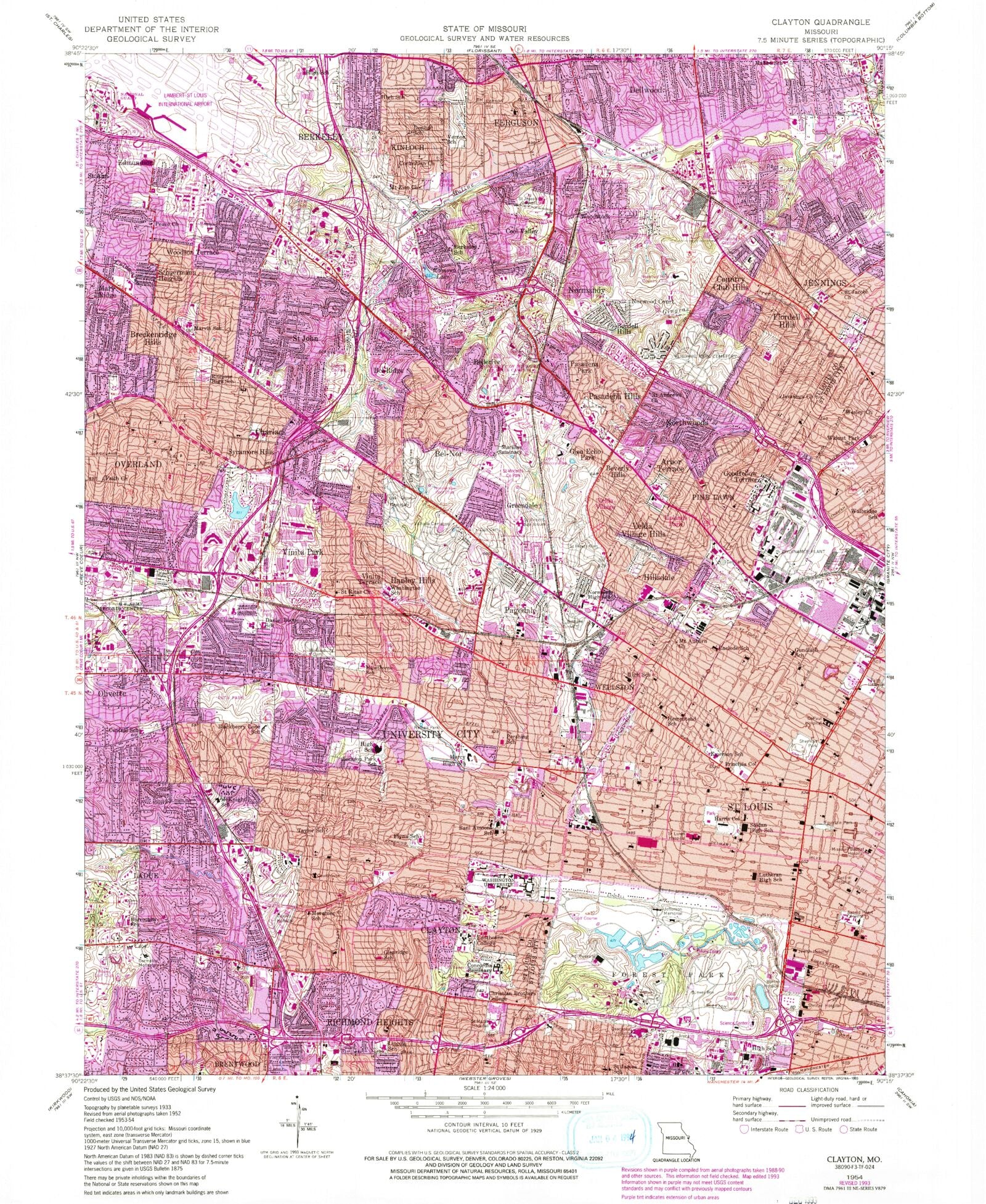 Classic USGS Clayton Missouri 7.5'x7.5' Topo Map – MyTopo Map Store