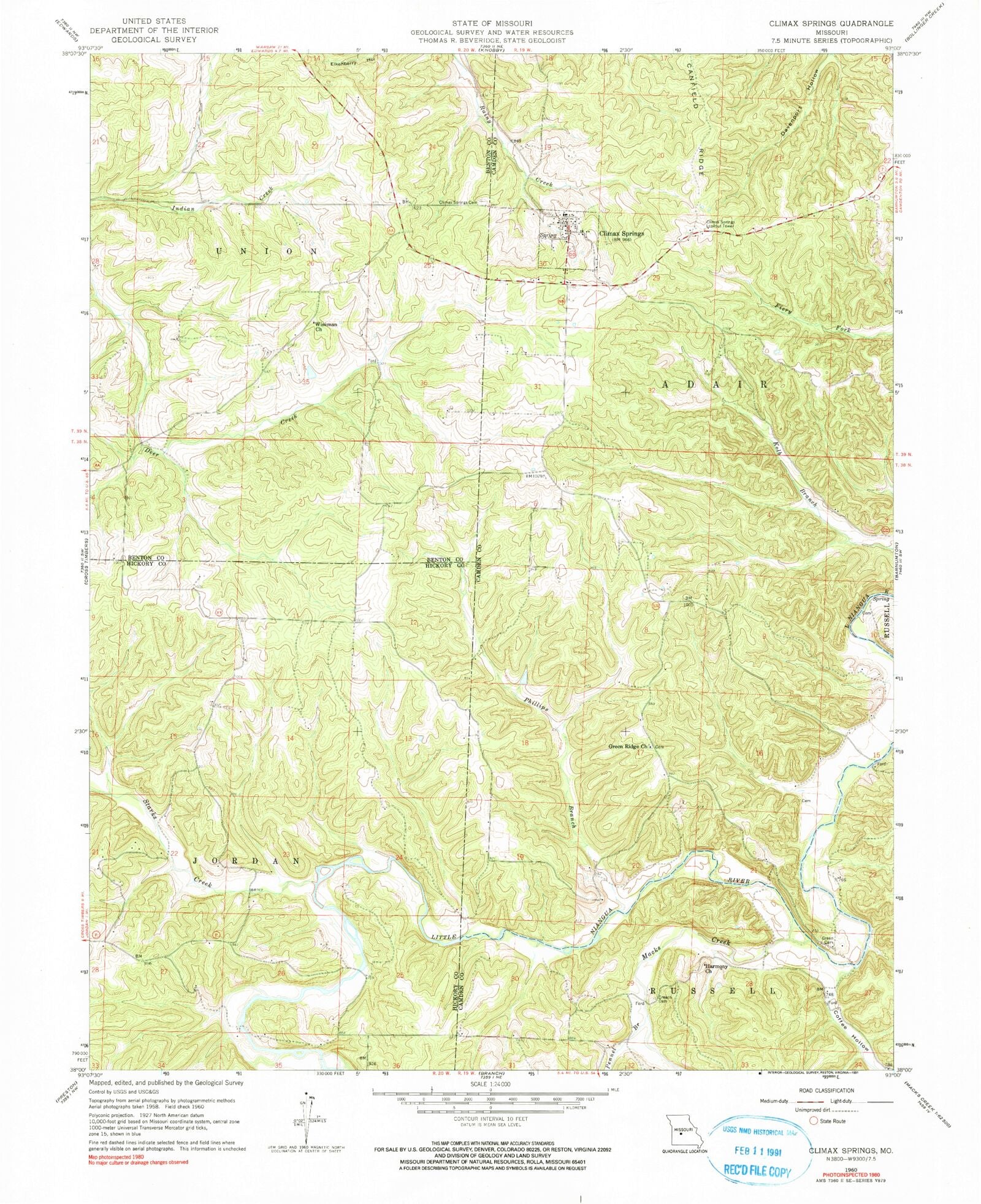 Classic USGS Climax Springs Missouri 7.5'x7.5' Topo Map – MyTopo Map Store