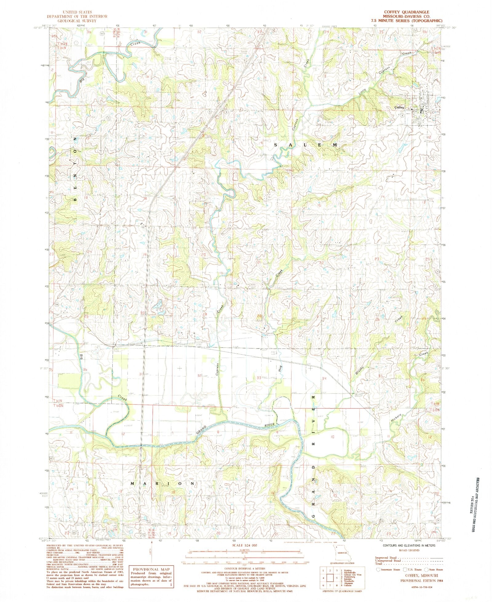 Classic USGS Coffey Missouri 7.5'x7.5' Topo Map – MyTopo Map Store