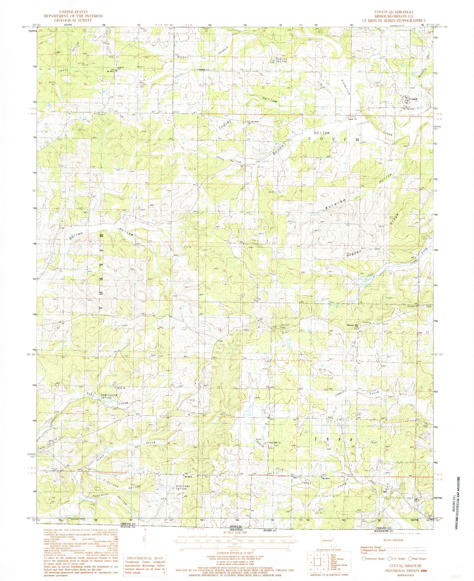 Classic USGS Couch Missouri 7.5'x7.5' Topo Map – MyTopo Map Store