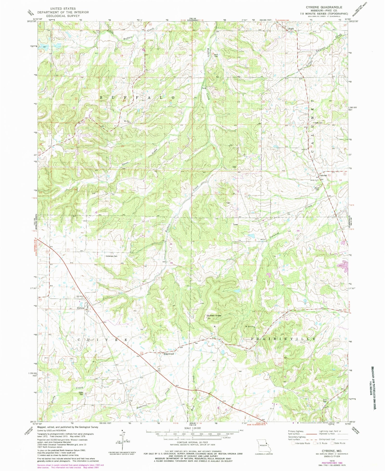 Classic USGS Cyrene Missouri 7.5'x7.5' Topo Map – MyTopo Map Store