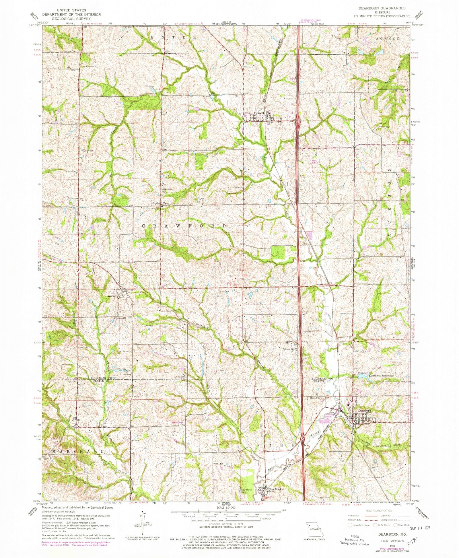Classic USGS Dearborn Missouri 7.5'x7.5' Topo Map – MyTopo Map Store