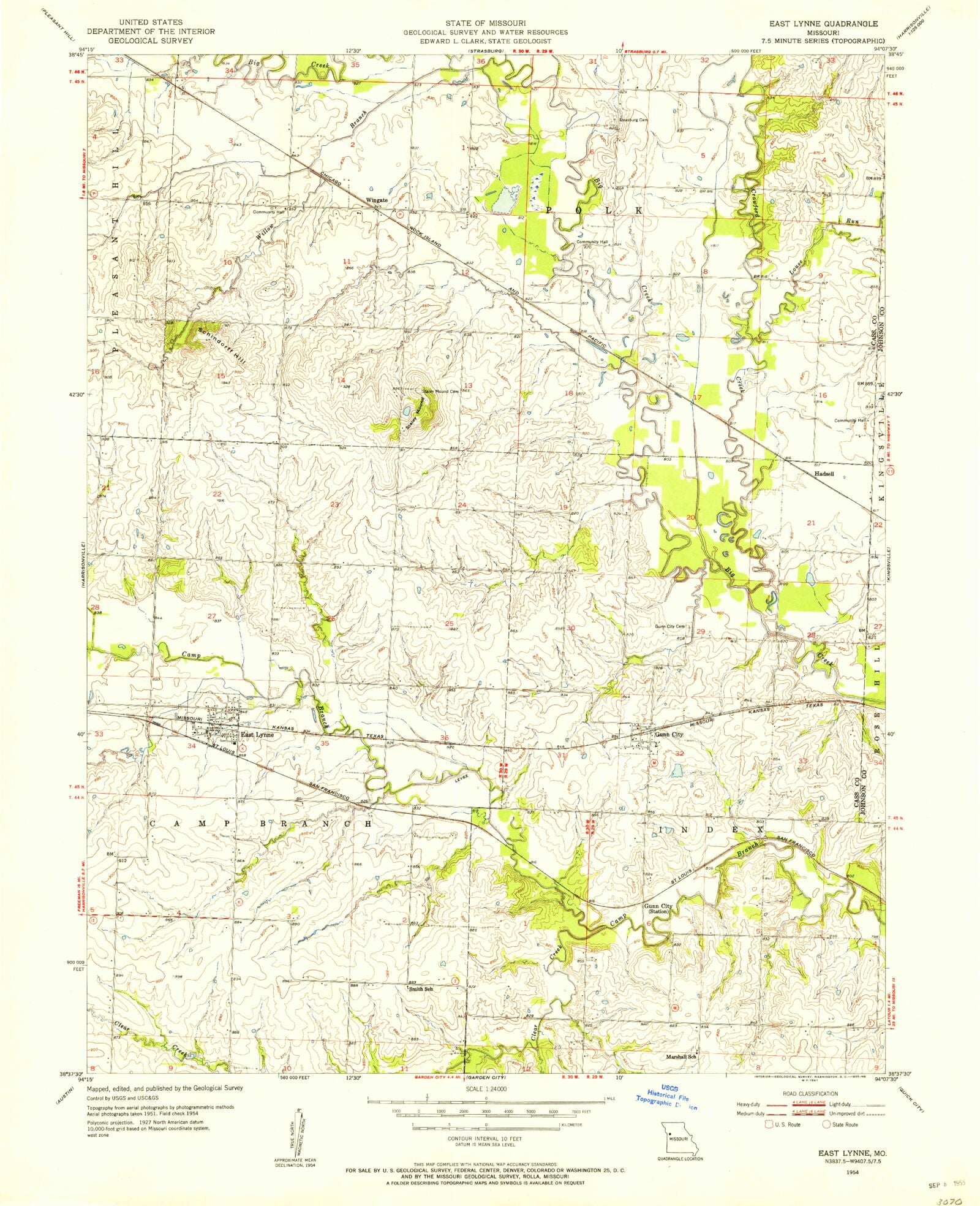 Classic USGS East Lynne Missouri 7.5'x7.5' Topo Map – MyTopo Map Store