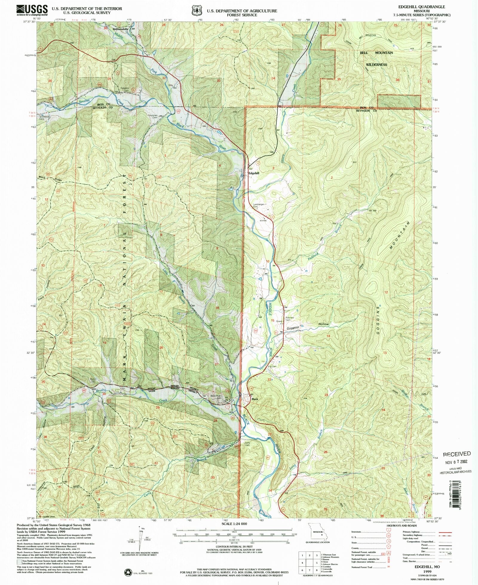Classic USGS Edgehill Missouri 7.5'x7.5' Topo Map – MyTopo Map Store
