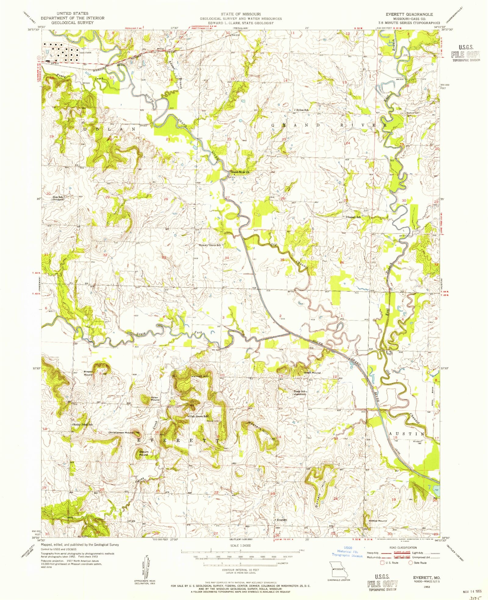 Classic USGS Everett Missouri 7.5'x7.5' Topo Map – MyTopo Map Store