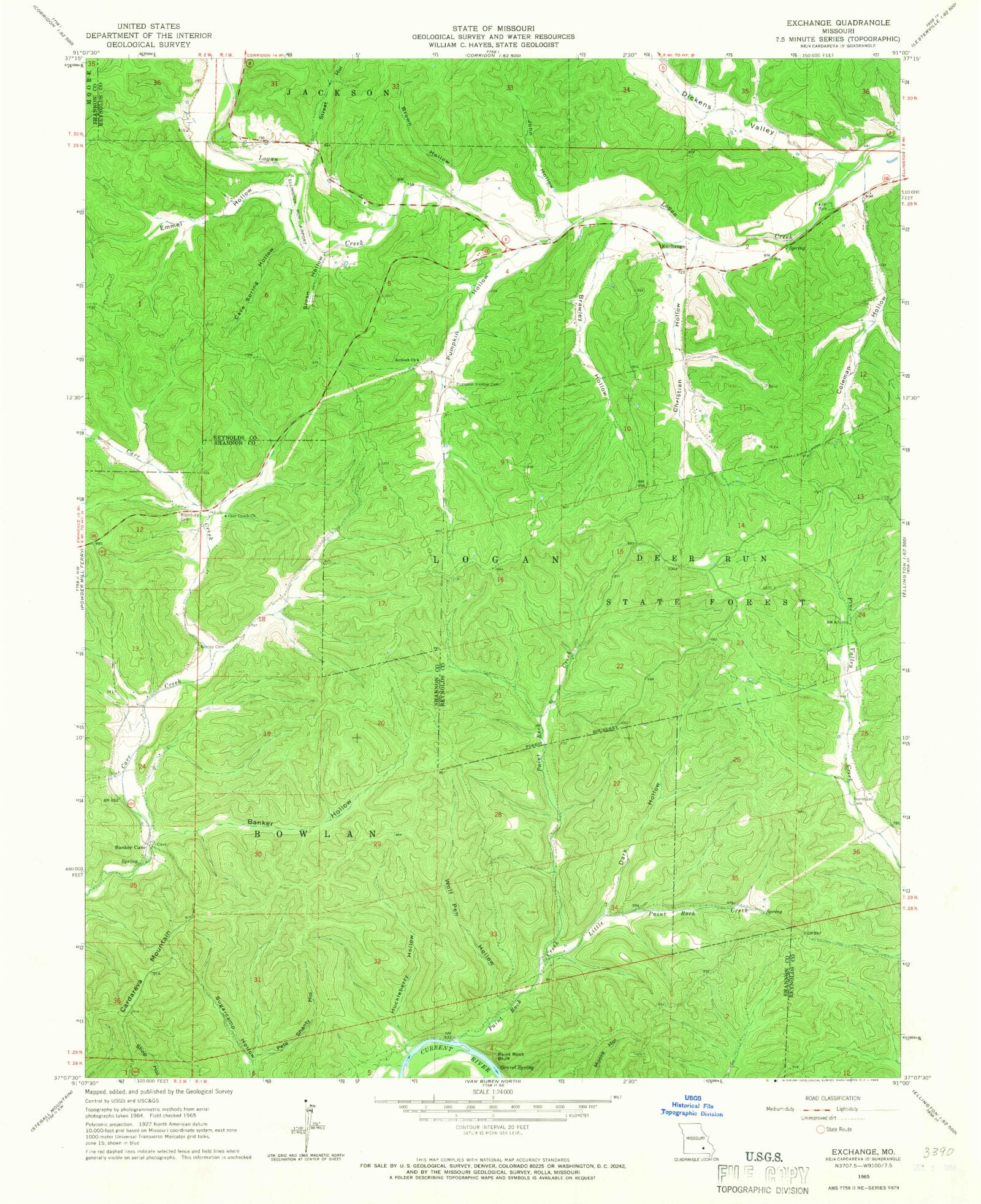 Classic USGS Exchange Missouri 7.5'x7.5' Topo Map – MyTopo Map Store
