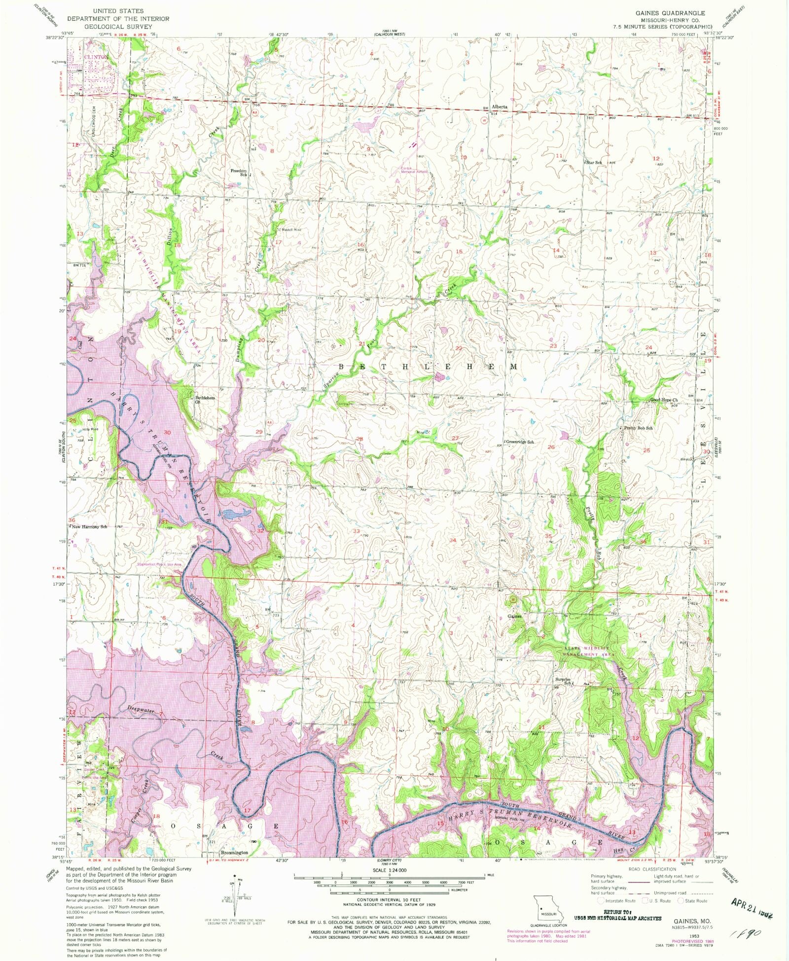 Classic USGS Gaines Missouri 7.5'x7.5' Topo Map – MyTopo Map Store