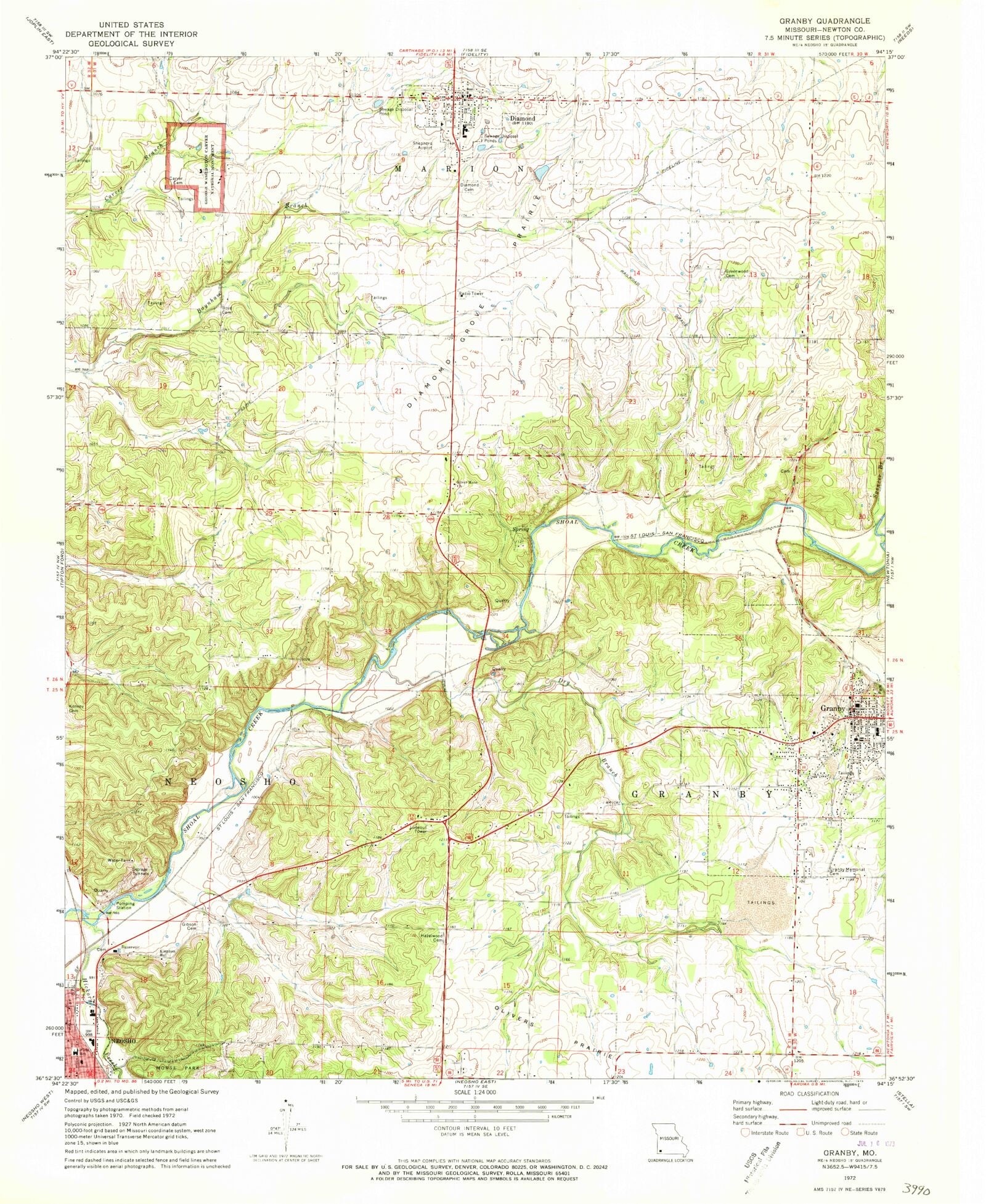 Classic USGS Granby Missouri 7.5'x7.5' Topo Map – MyTopo Map Store