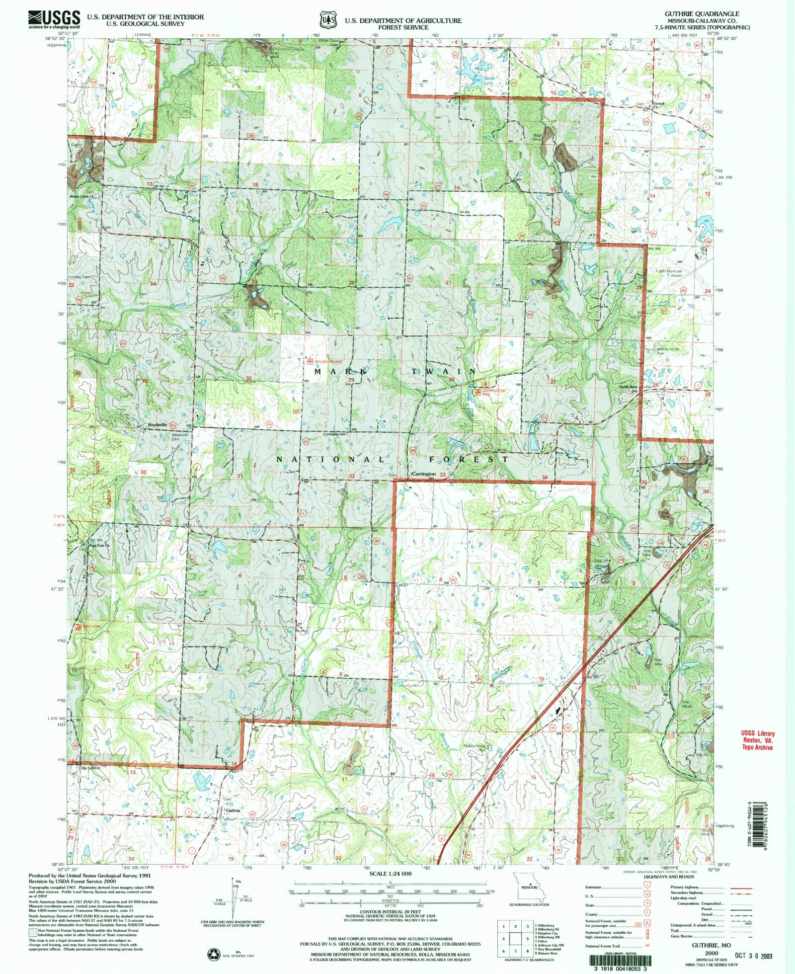 Classic USGS Guthrie Missouri 7.5'x7.5' Topo Map – MyTopo Map Store
