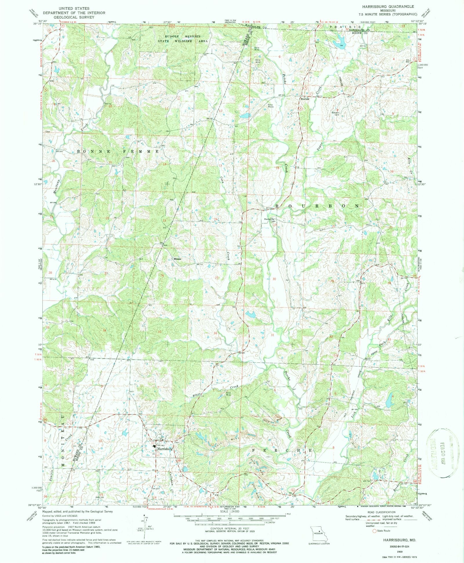 Classic USGS Harrisburg Missouri 7.5'x7.5' Topo Map – MyTopo Map Store