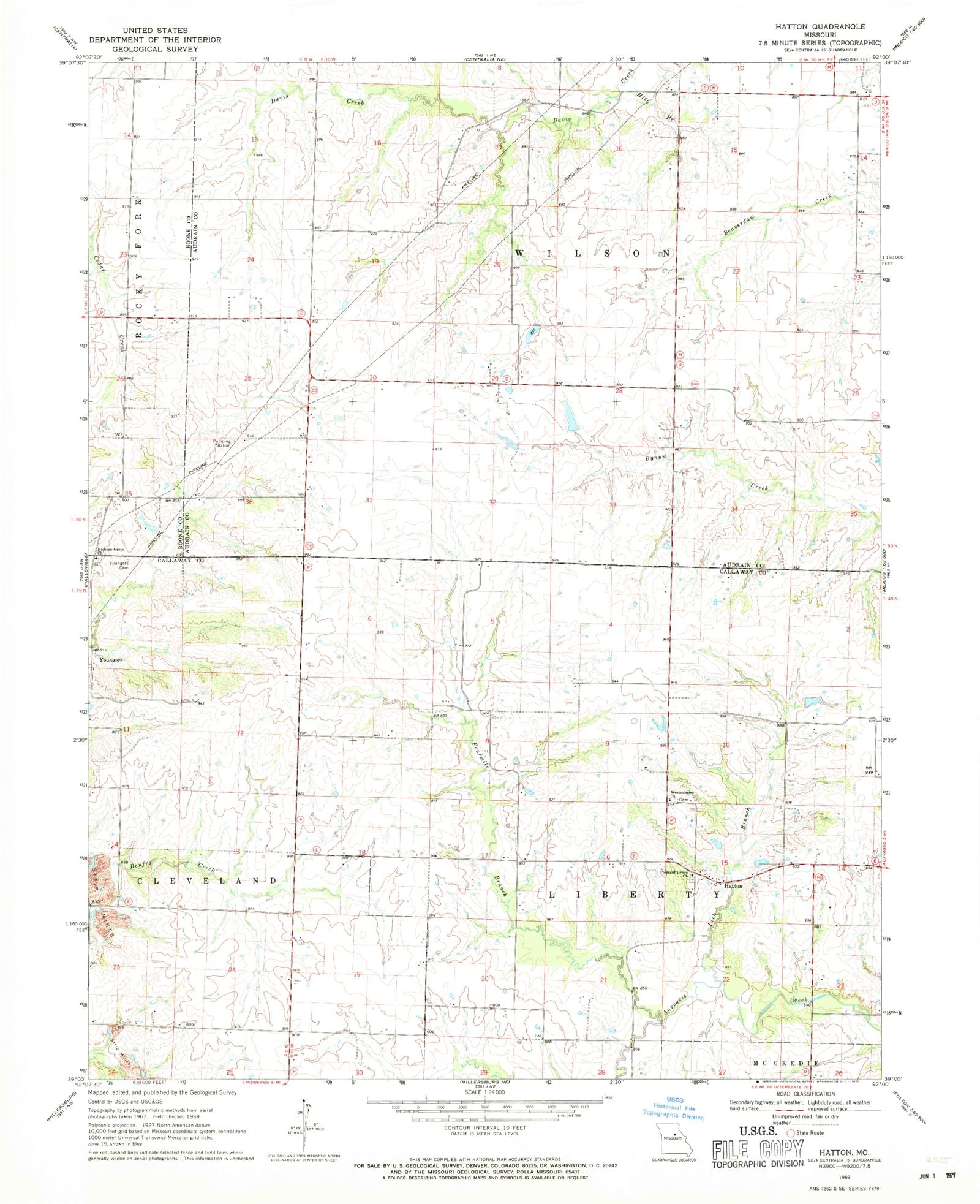 Classic USGS Hatton Missouri 7.5'x7.5' Topo Map – MyTopo Map Store