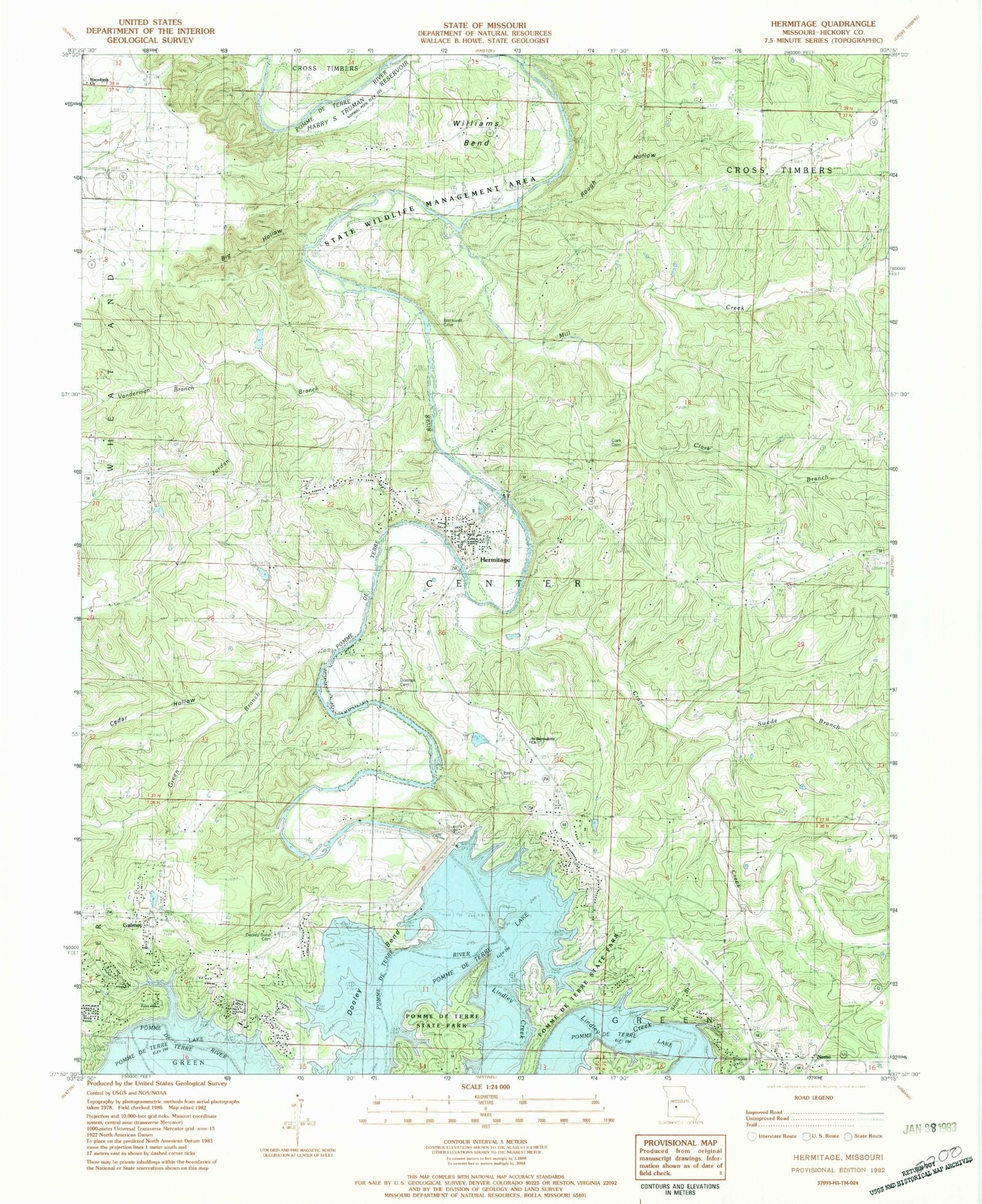 Classic USGS Hermitage Missouri 7.5'x7.5' Topo Map – MyTopo Map Store