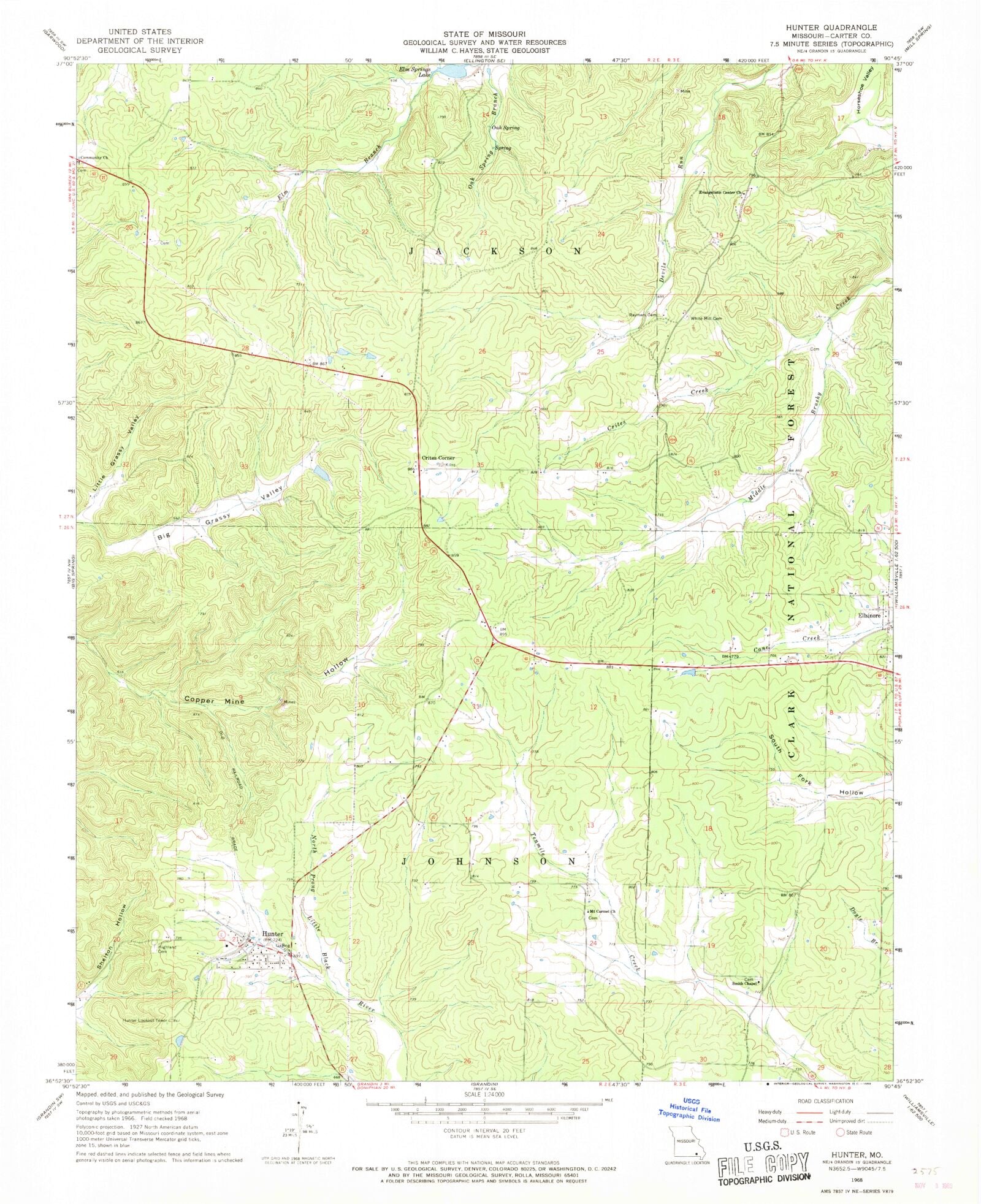 Classic USGS Hunter Missouri 7.5'x7.5' Topo Map – MyTopo Map Store