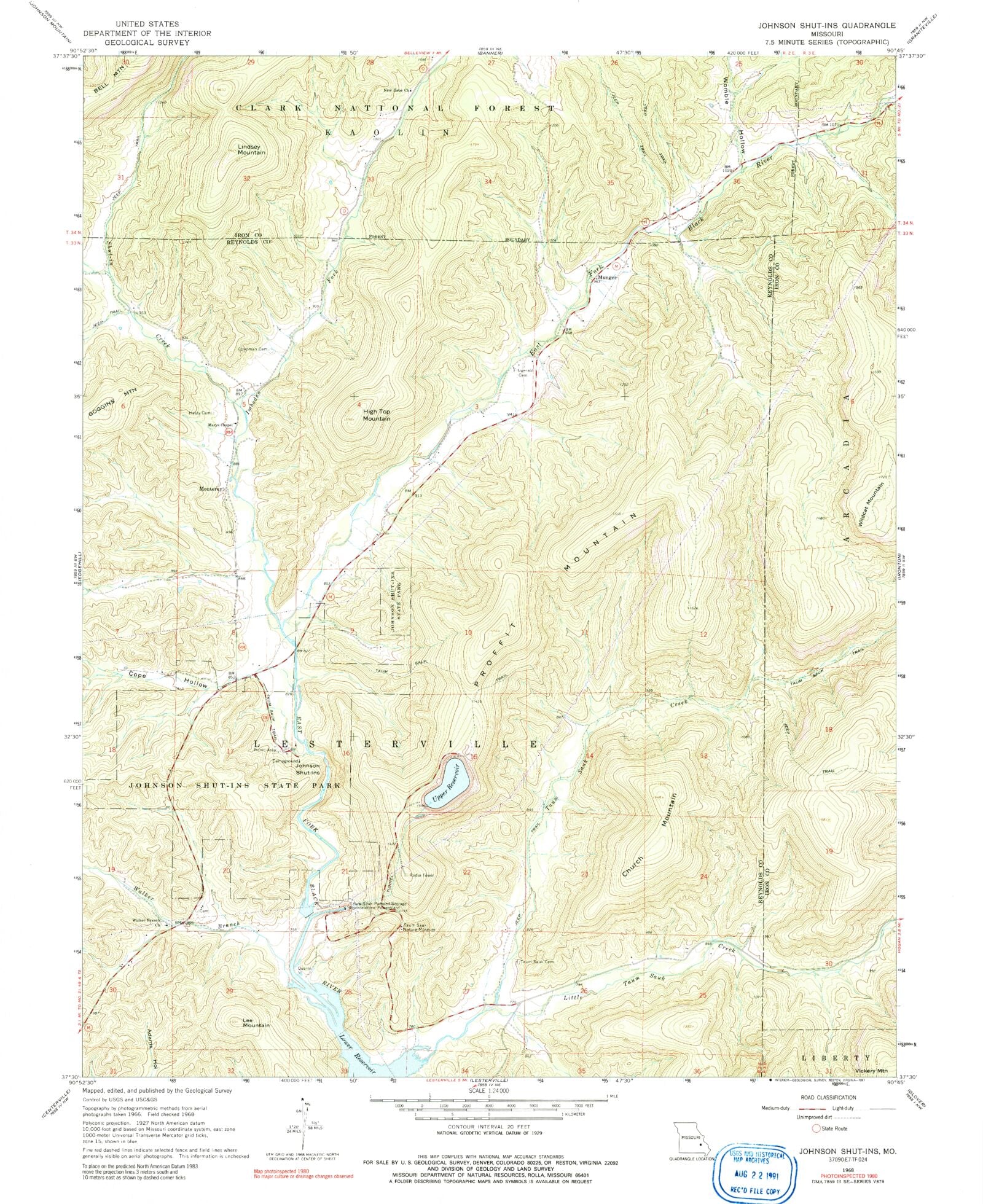 USGS Classic Johnson Shut-Ins Missouri 7.5'x7.5' Topo Map – MyTopo Map ...