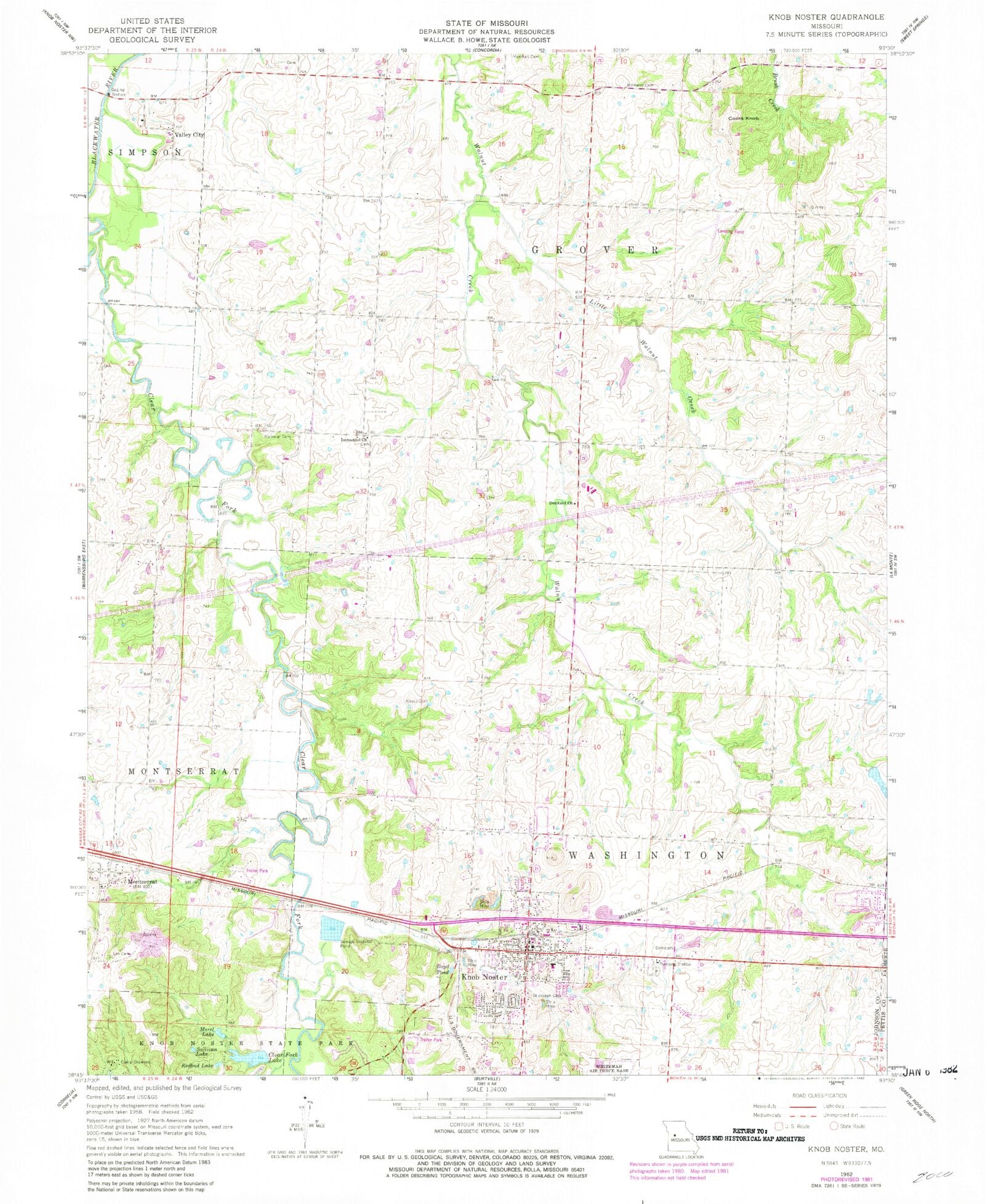 Classic USGS Knob Noster Missouri 7.5'x7.5' Topo Map – MyTopo Map Store