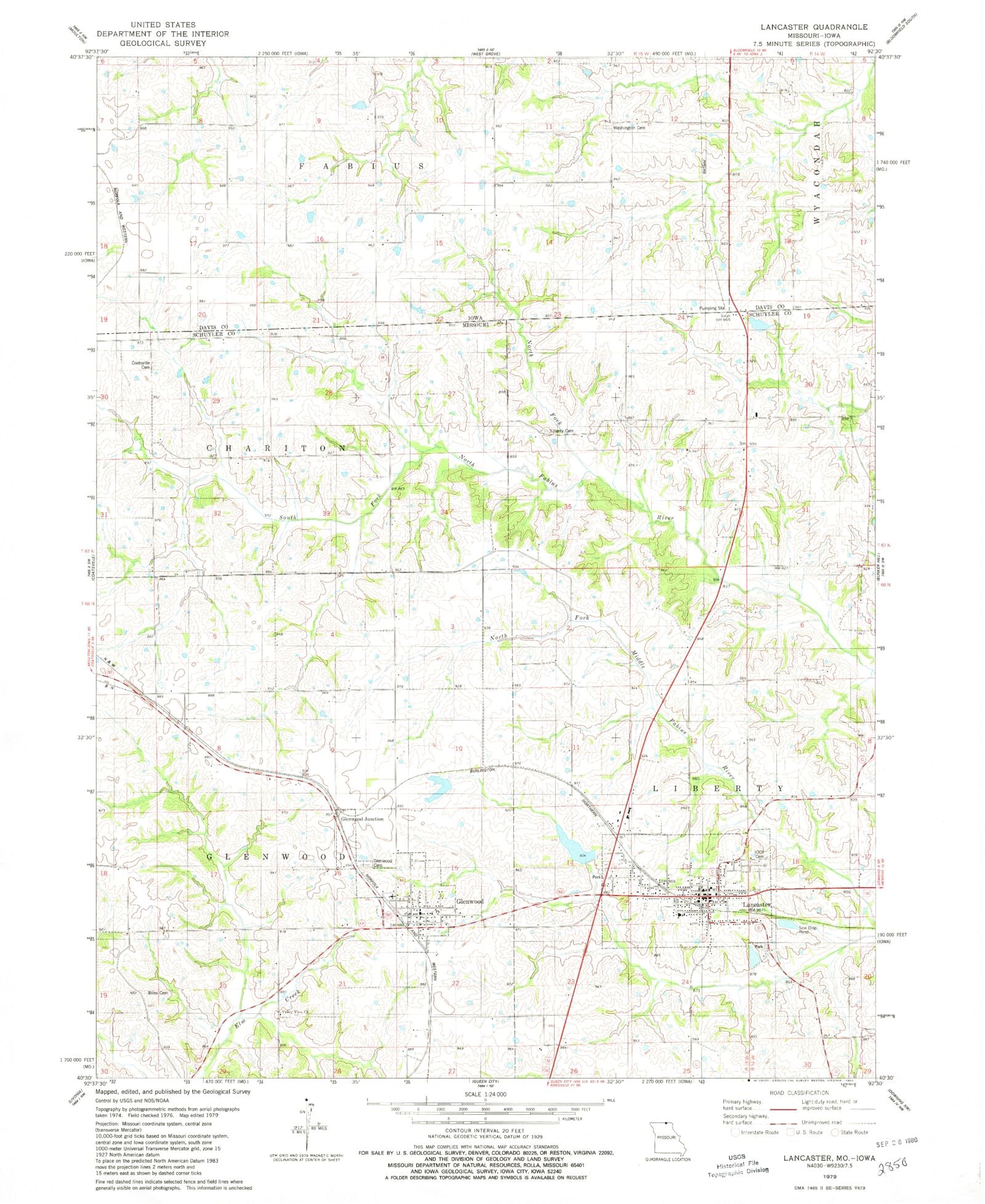 Classic USGS Lancaster Missouri 7.5'x7.5' Topo Map – MyTopo Map Store
