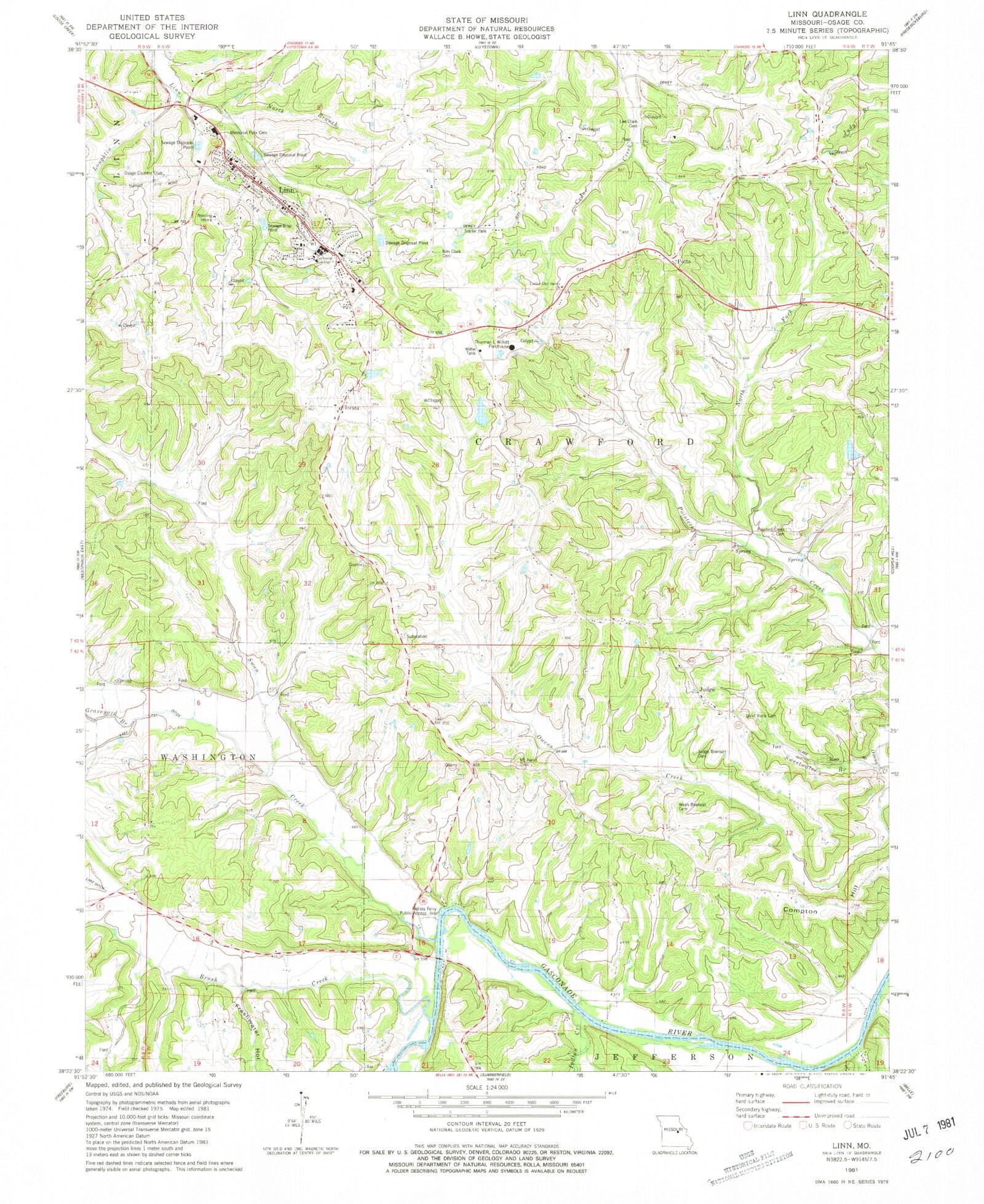 Classic USGS Linn Missouri 7.5'x7.5' Topo Map – MyTopo Map Store