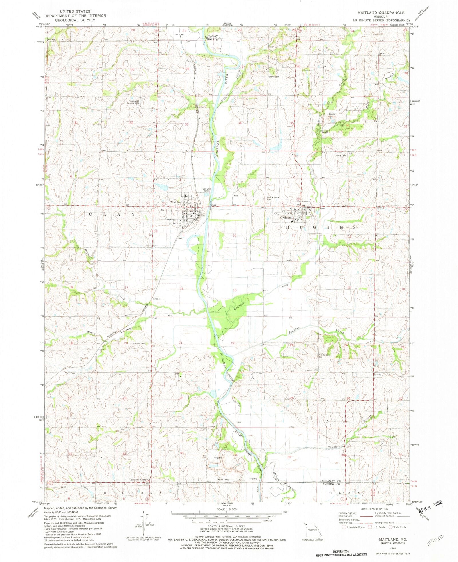 Classic USGS Maitland Missouri 7.5'x7.5' Topo Map – MyTopo Map Store