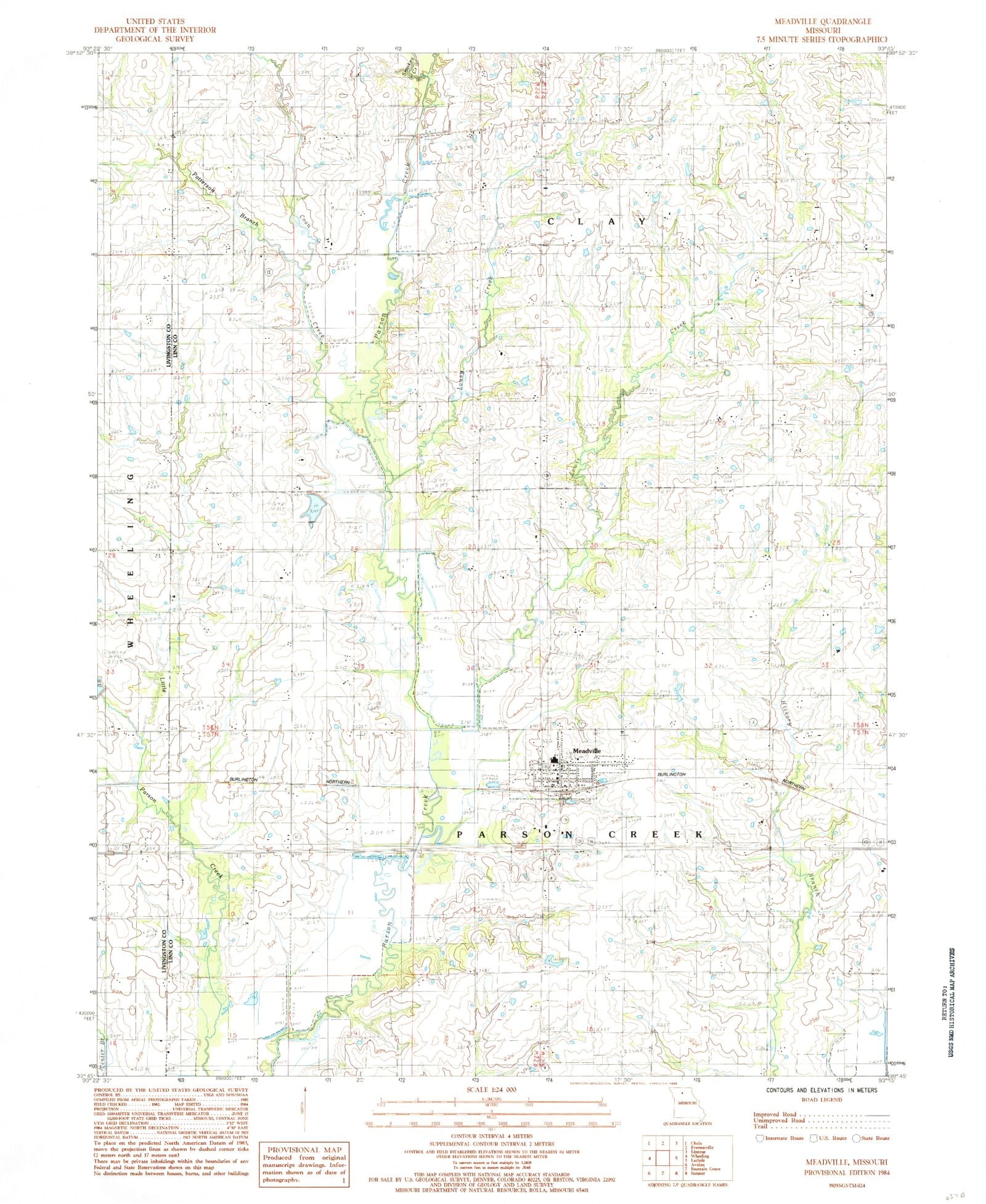 Classic USGS Meadville Missouri 7.5'x7.5' Topo Map – MyTopo Map Store