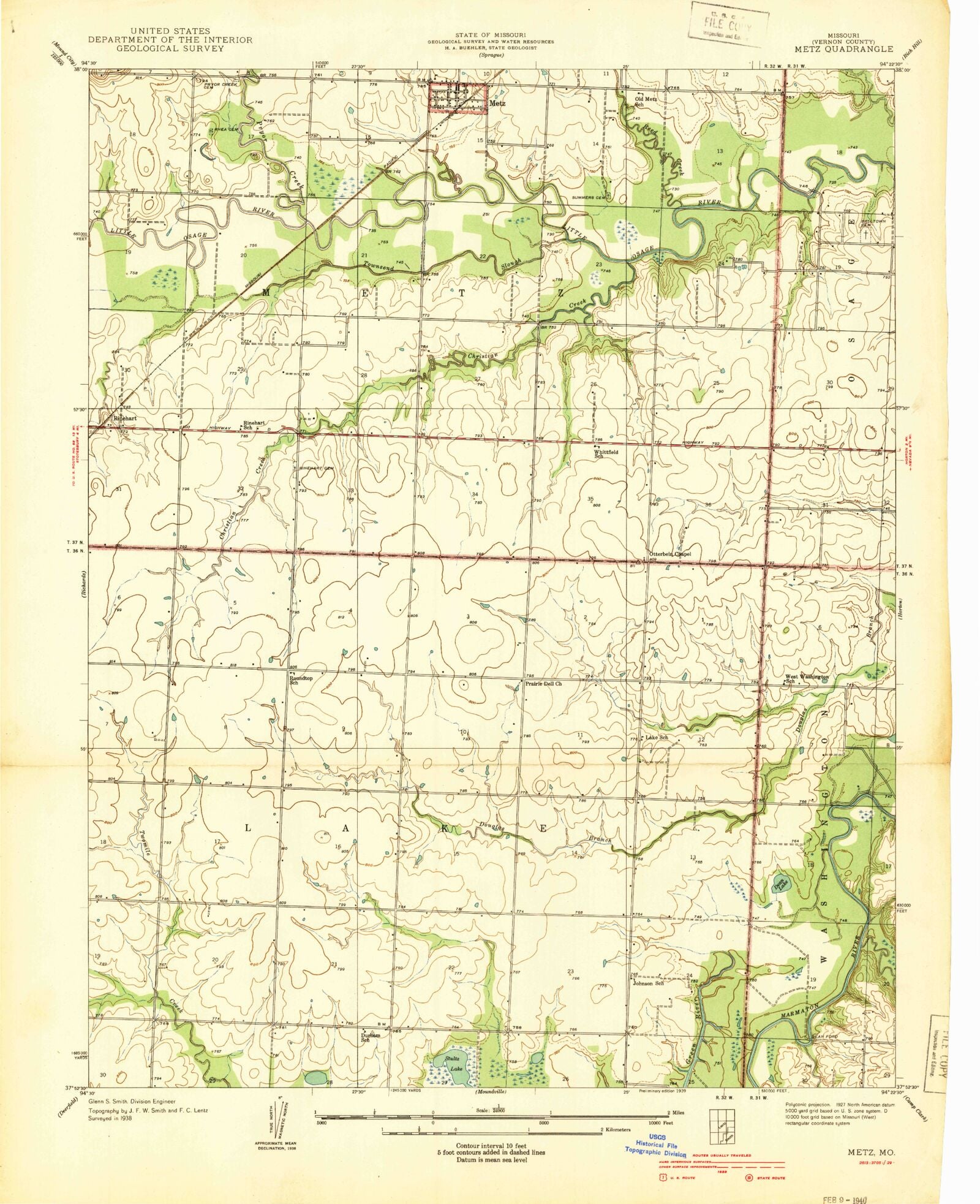 Classic USGS Metz Missouri 7.5'x7.5' Topo Map – MyTopo Map Store