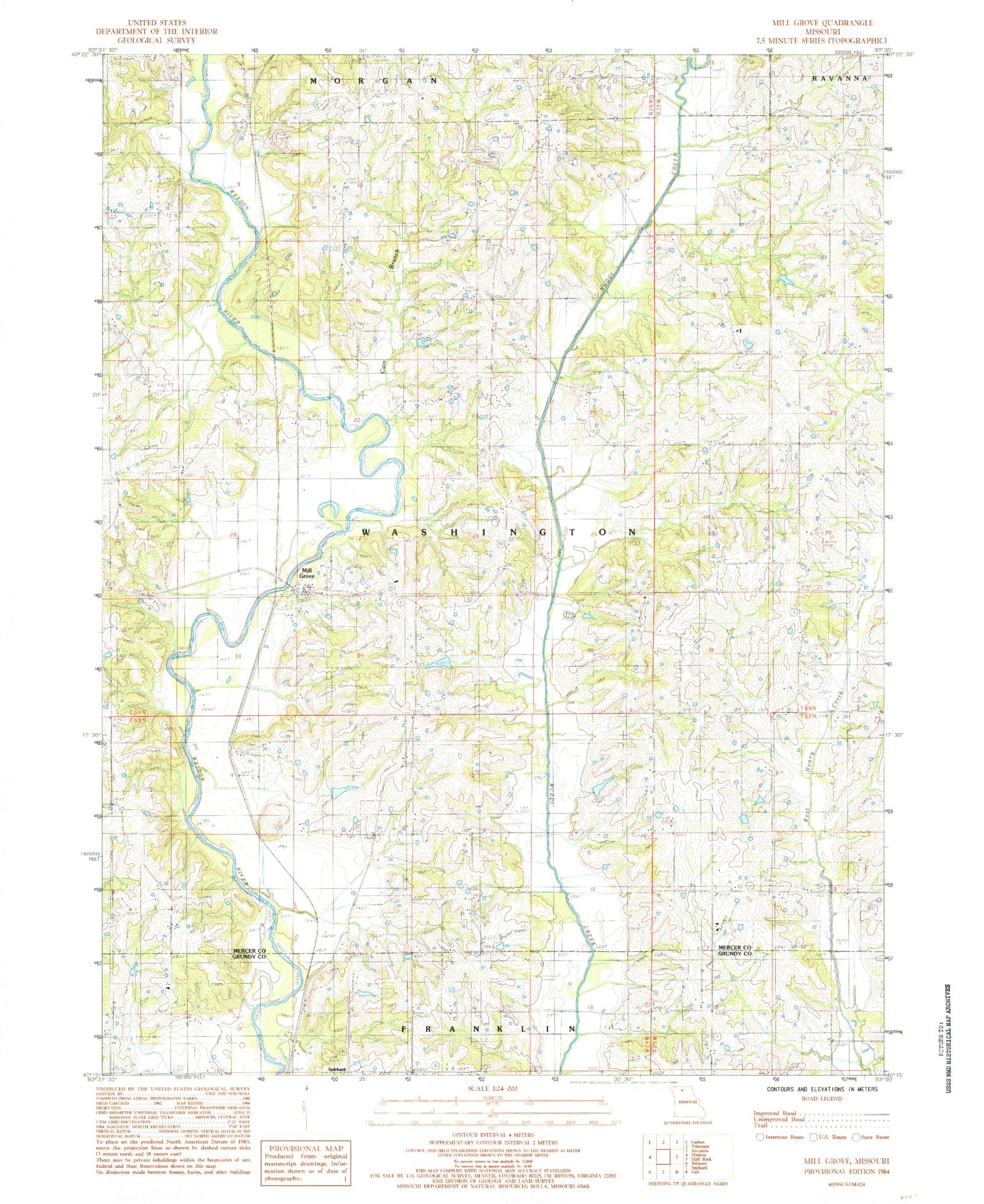 Classic USGS Mill Grove Missouri 7.5'x7.5' Topo Map – MyTopo Map Store