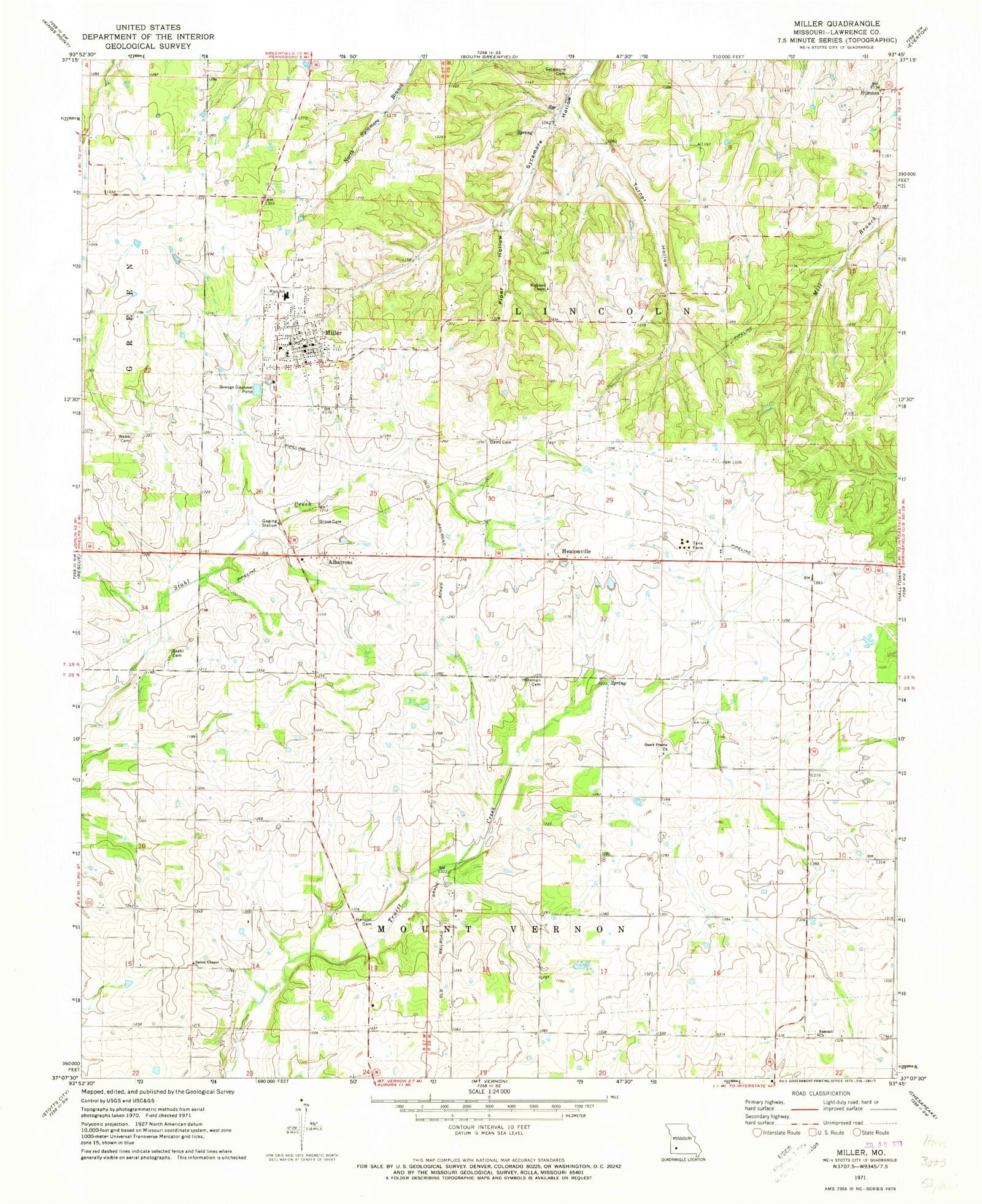 Classic USGS Miller Missouri 7.5'x7.5' Topo Map – MyTopo Map Store