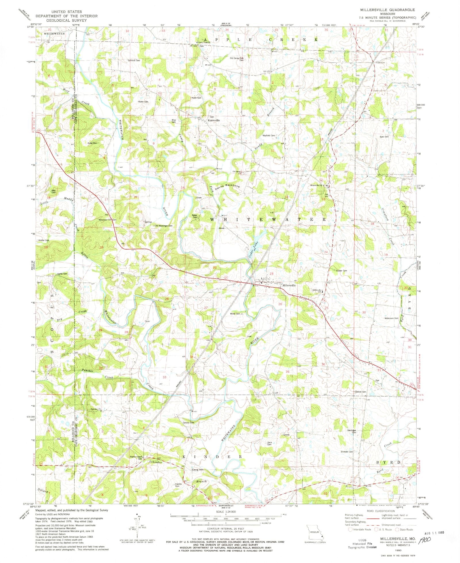 Classic USGS Millersville Missouri 7.5'x7.5' Topo Map – MyTopo Map Store