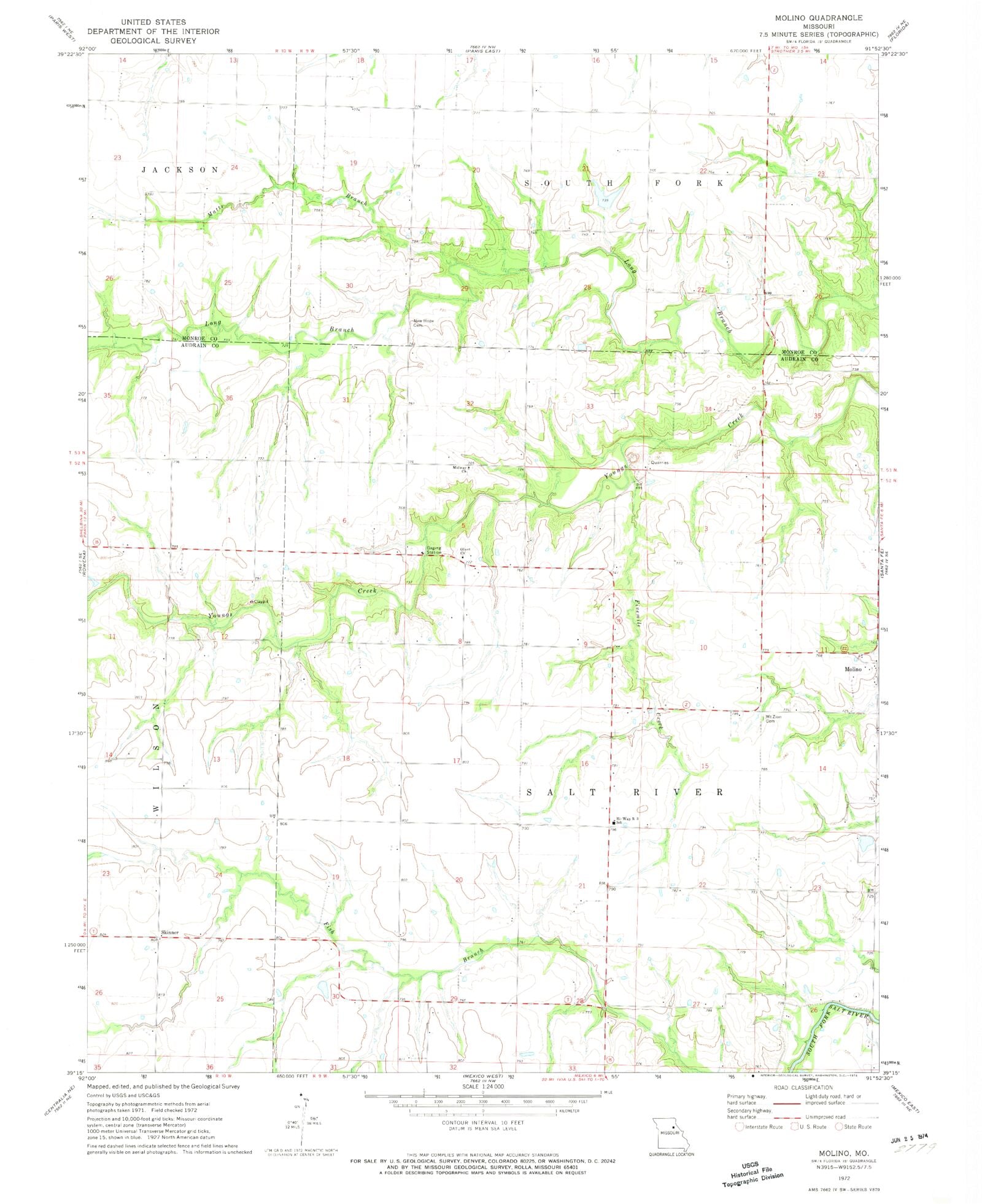 Classic USGS Molino Missouri 7.5'x7.5' Topo Map – MyTopo Map Store