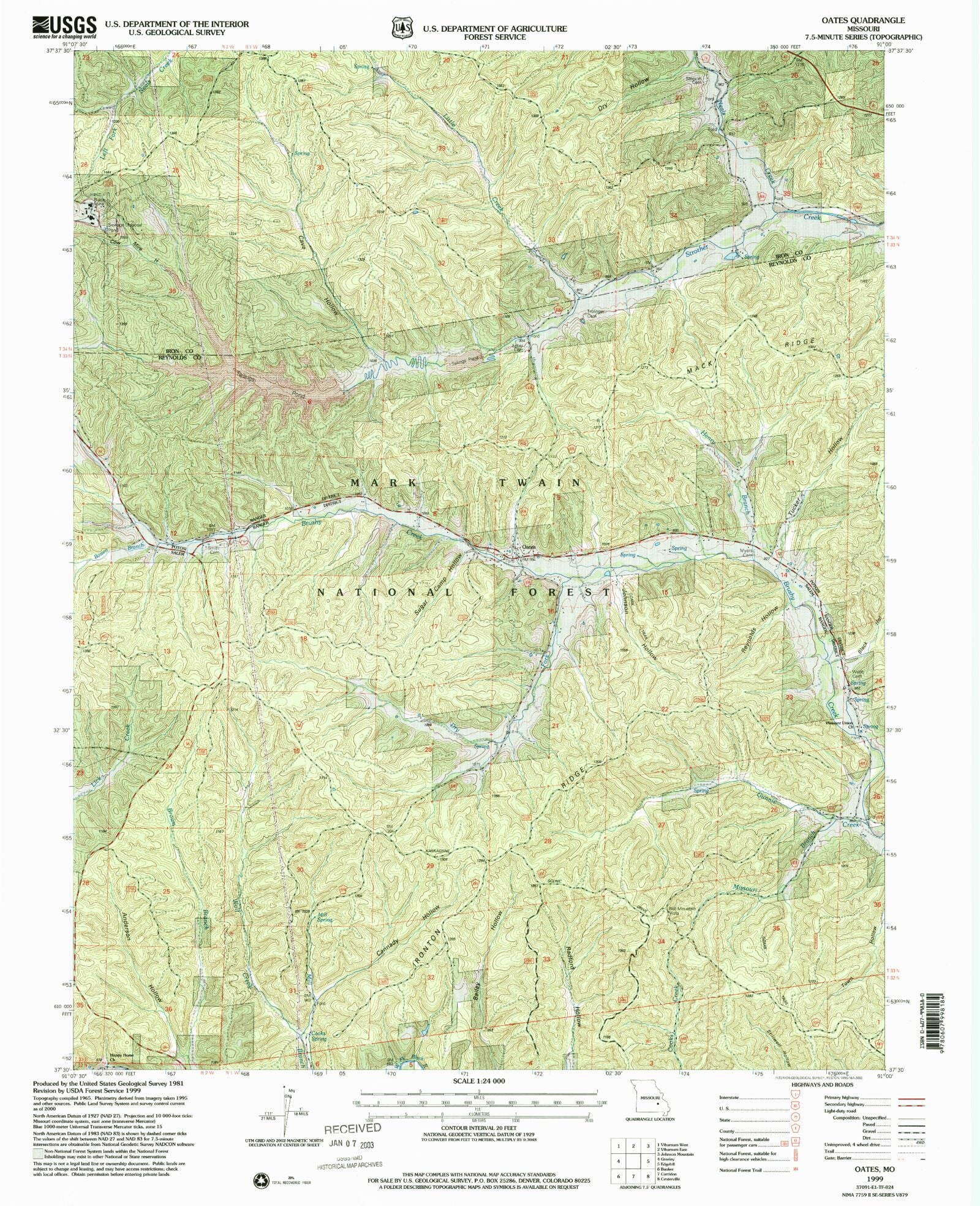 Classic USGS Oates Missouri 7.5'x7.5' Topo Map – MyTopo Map Store