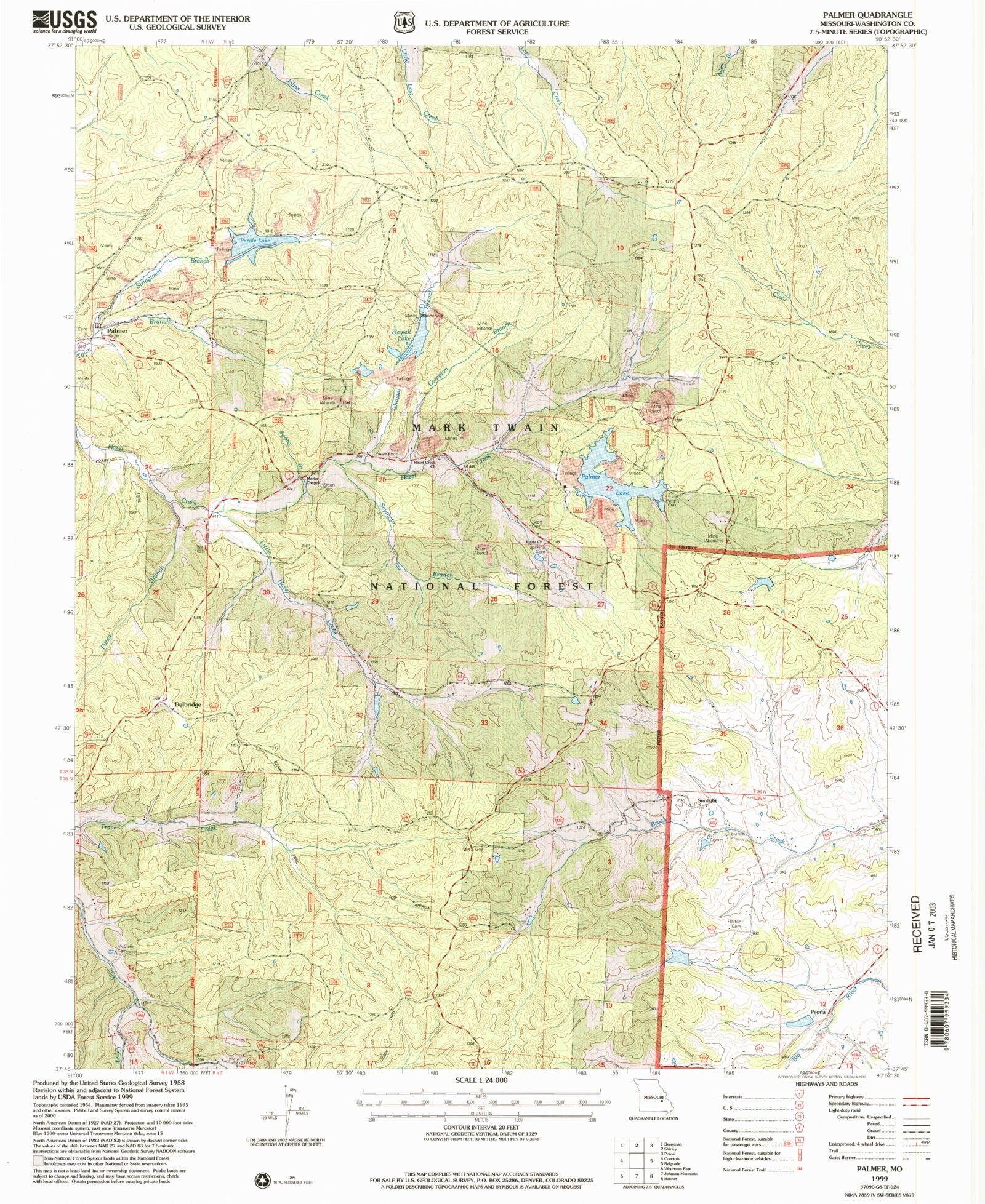 Classic USGS Palmer Missouri 7.5'x7.5' Topo Map – MyTopo Map Store