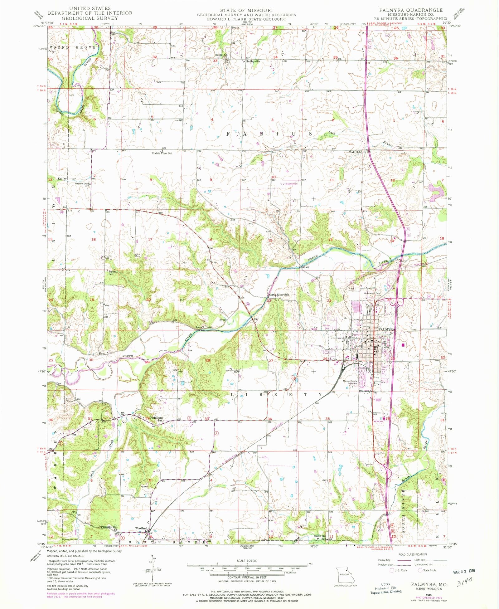 Classic USGS Palmyra Missouri 7.5'x7.5' Topo Map – MyTopo Map Store
