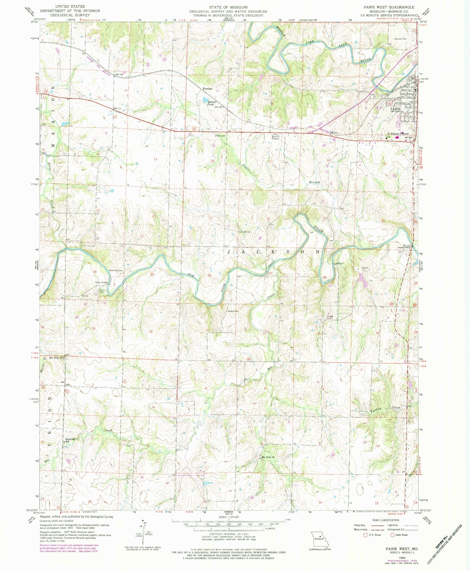Classic USGS Paris West Missouri 7.5'x7.5' Topo Map – MyTopo Map Store