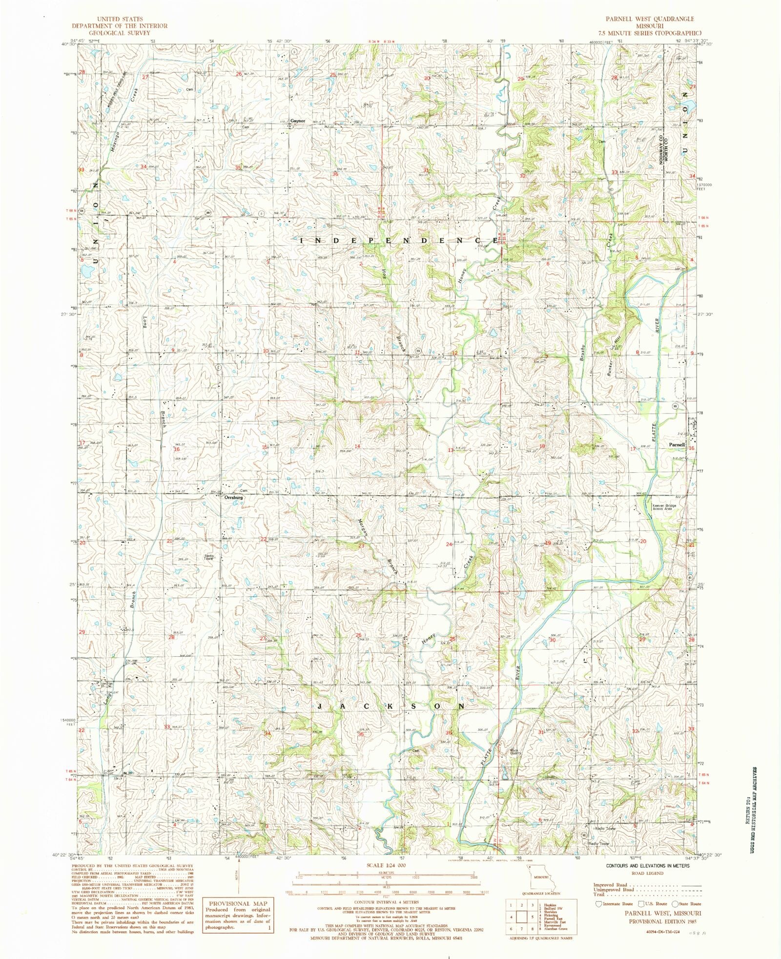 Classic USGS Parnell West Missouri 7.5'x7.5' Topo Map – MyTopo Map Store