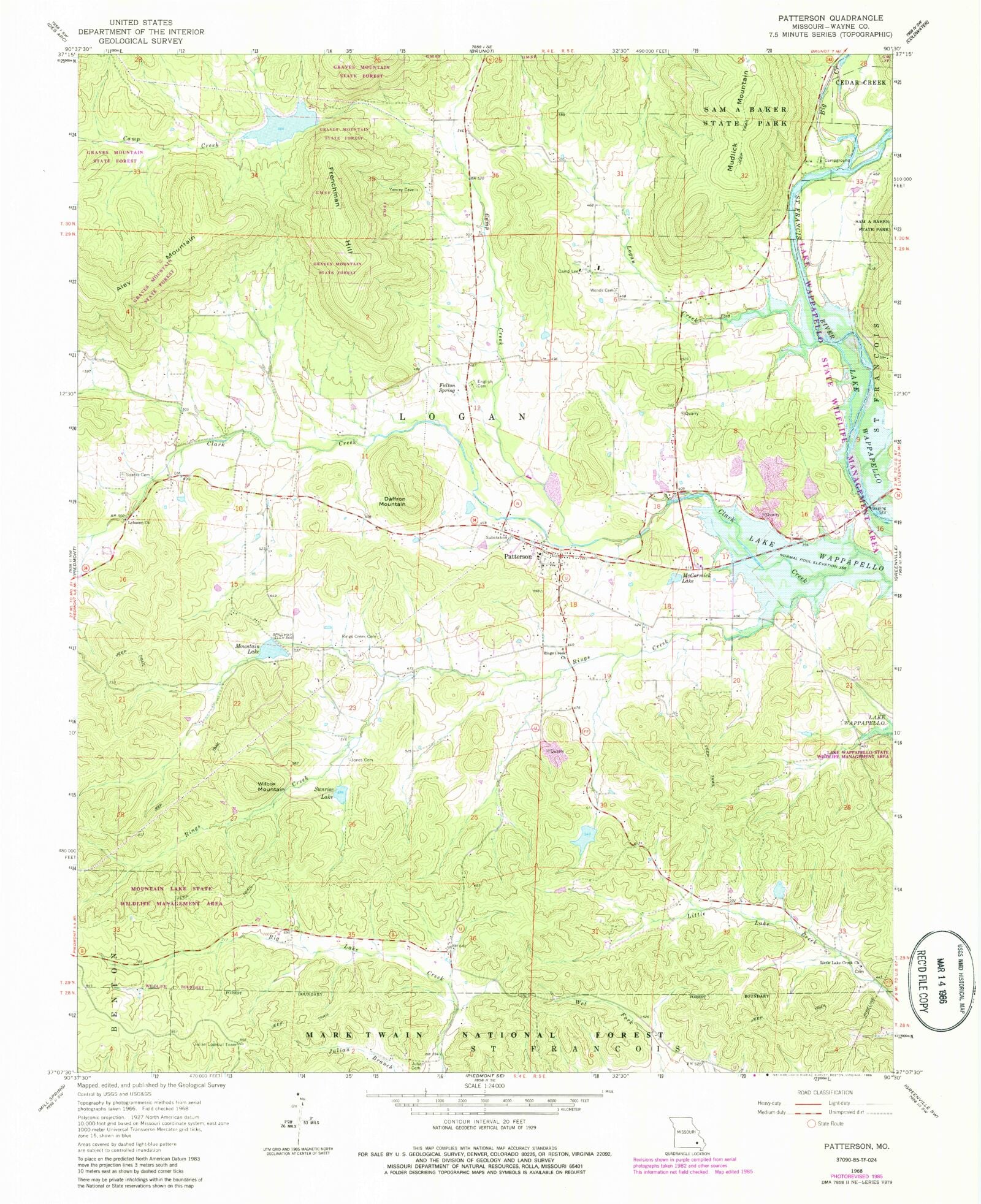 Classic USGS Patterson Missouri 7.5'x7.5' Topo Map – MyTopo Map Store