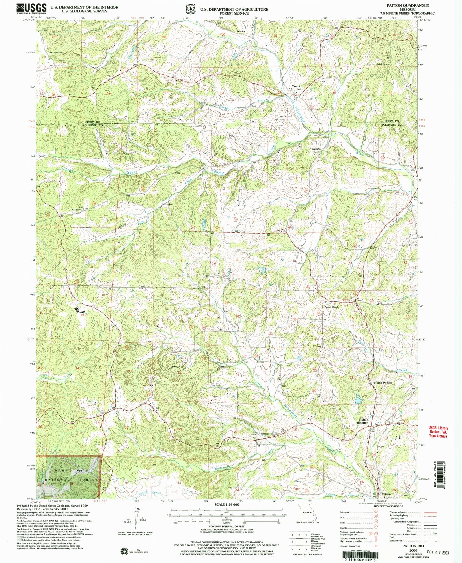 Classic USGS Patton Missouri 7.5'x7.5' Topo Map – MyTopo Map Store