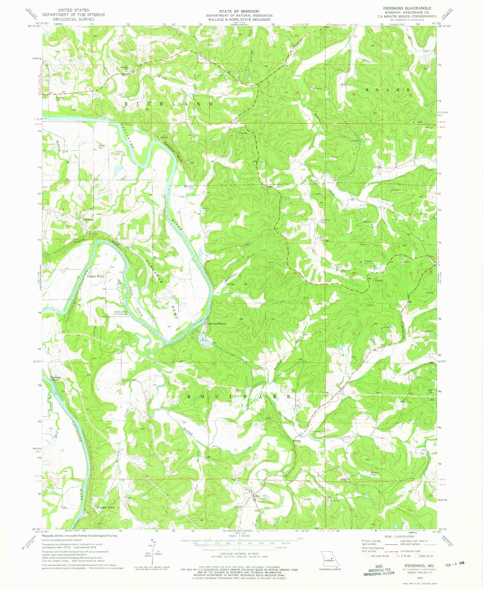 Classic USGS Pershing Missouri 7.5'x7.5' Topo Map – MyTopo Map Store