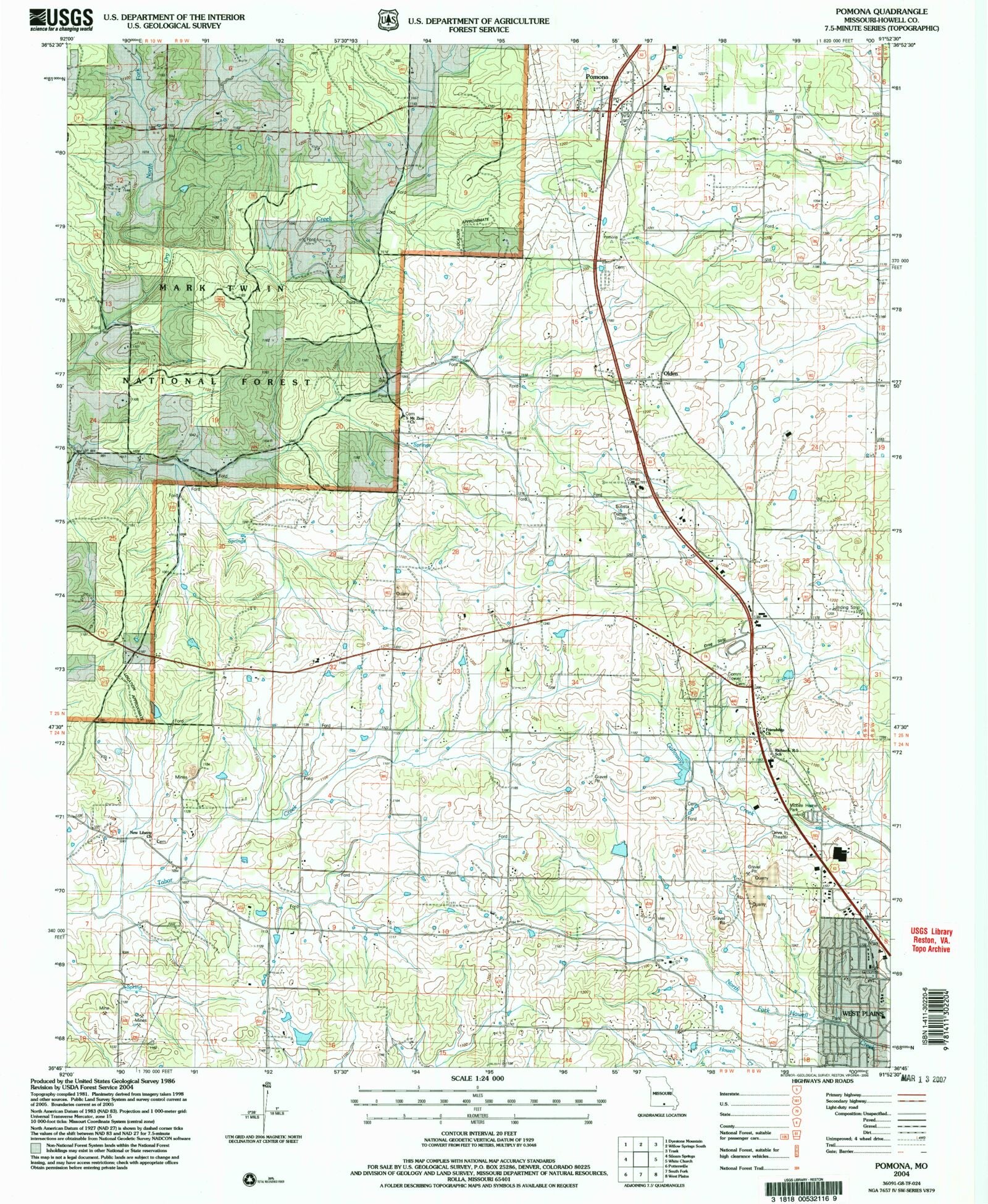 Classic USGS Pomona Missouri 7.5'x7.5' Topo Map – MyTopo Map Store